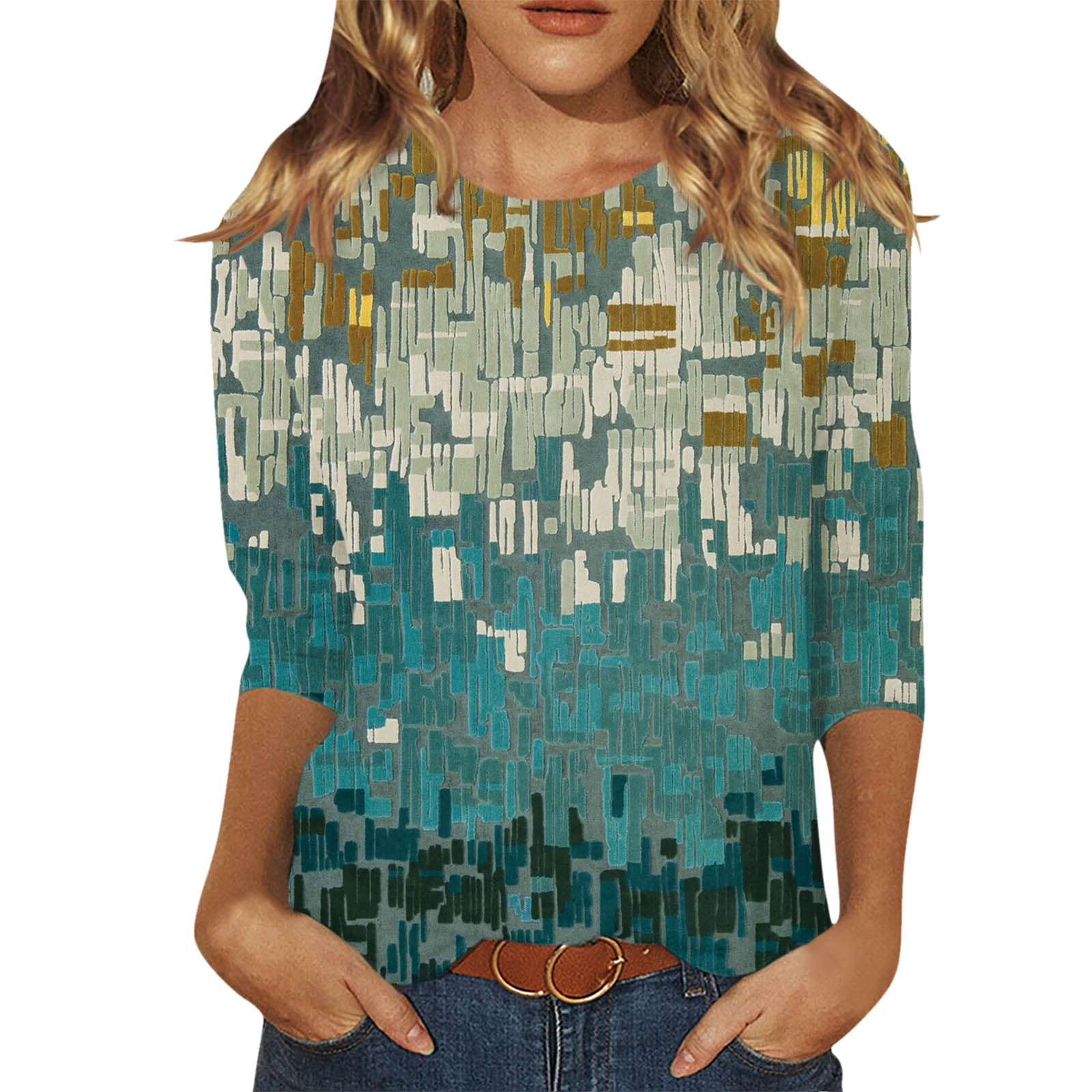 Vbarhmqrt Summer Womens Tops Casual Women Summer Tops Round Neck Three