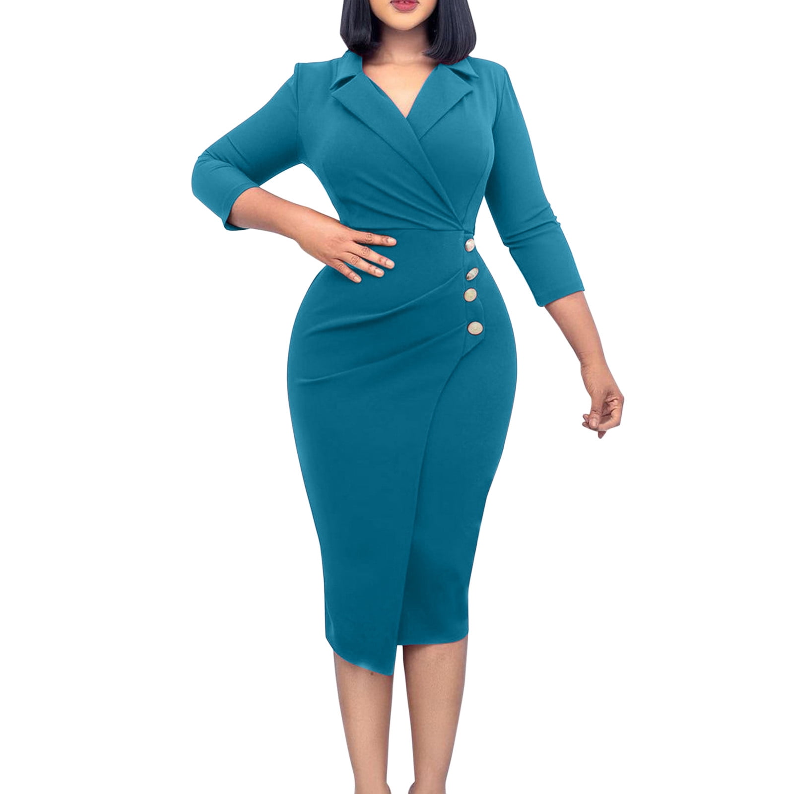 Vbarhmqrt Sun Dress Womens Solid Color Wrap Chest Slit Neck Belt