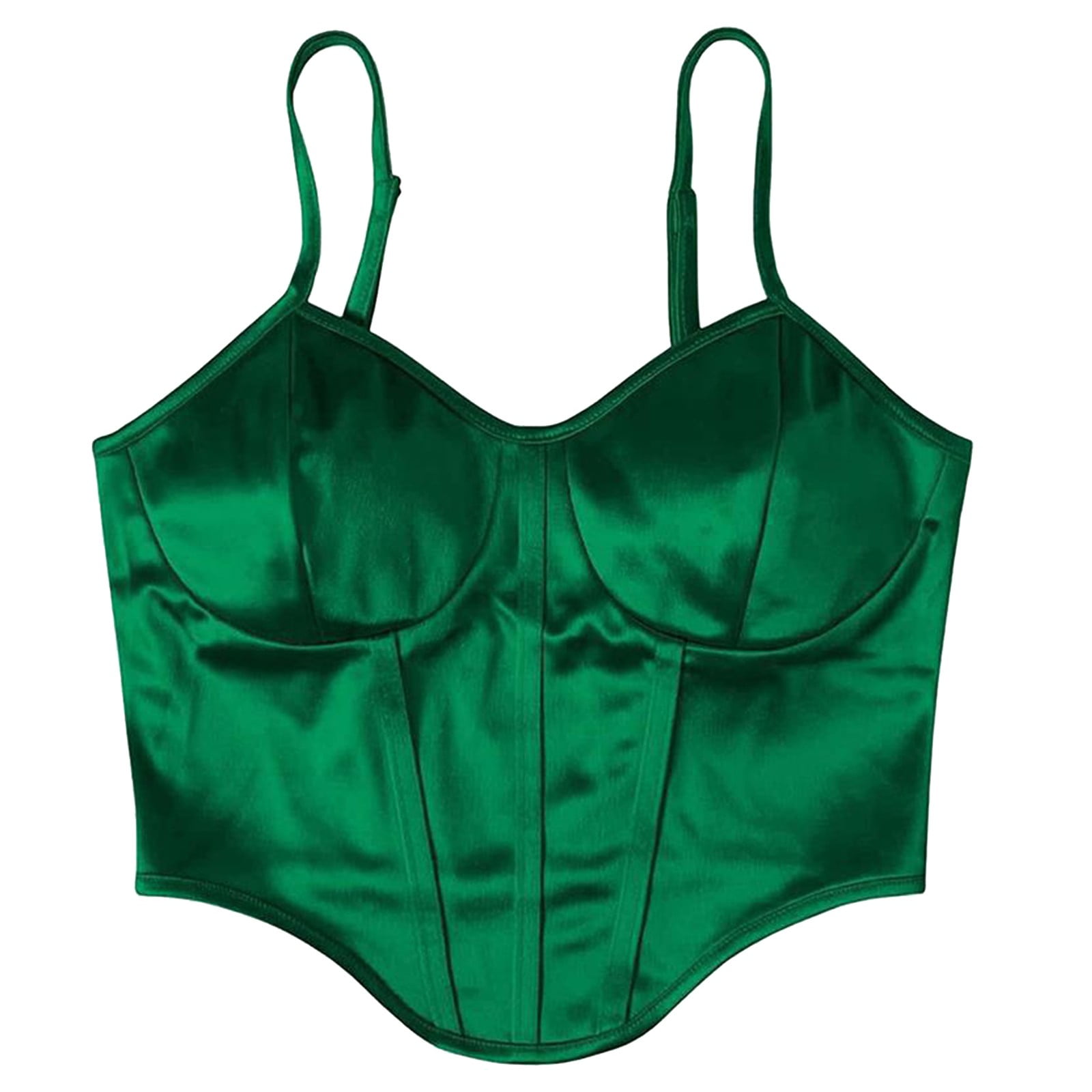 Vbarhmqrt Tank Top For Women With Built In Bra Curved Hem Satin Cami Top Sexy Solid Color Woman