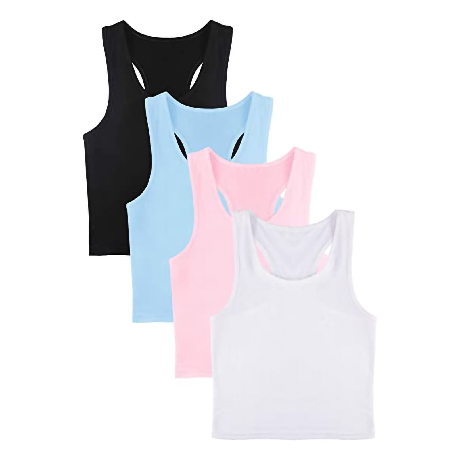VBARHMQRT Tank Tops for Women Crop Women's Tops 4 Pieces Basic Crop ...