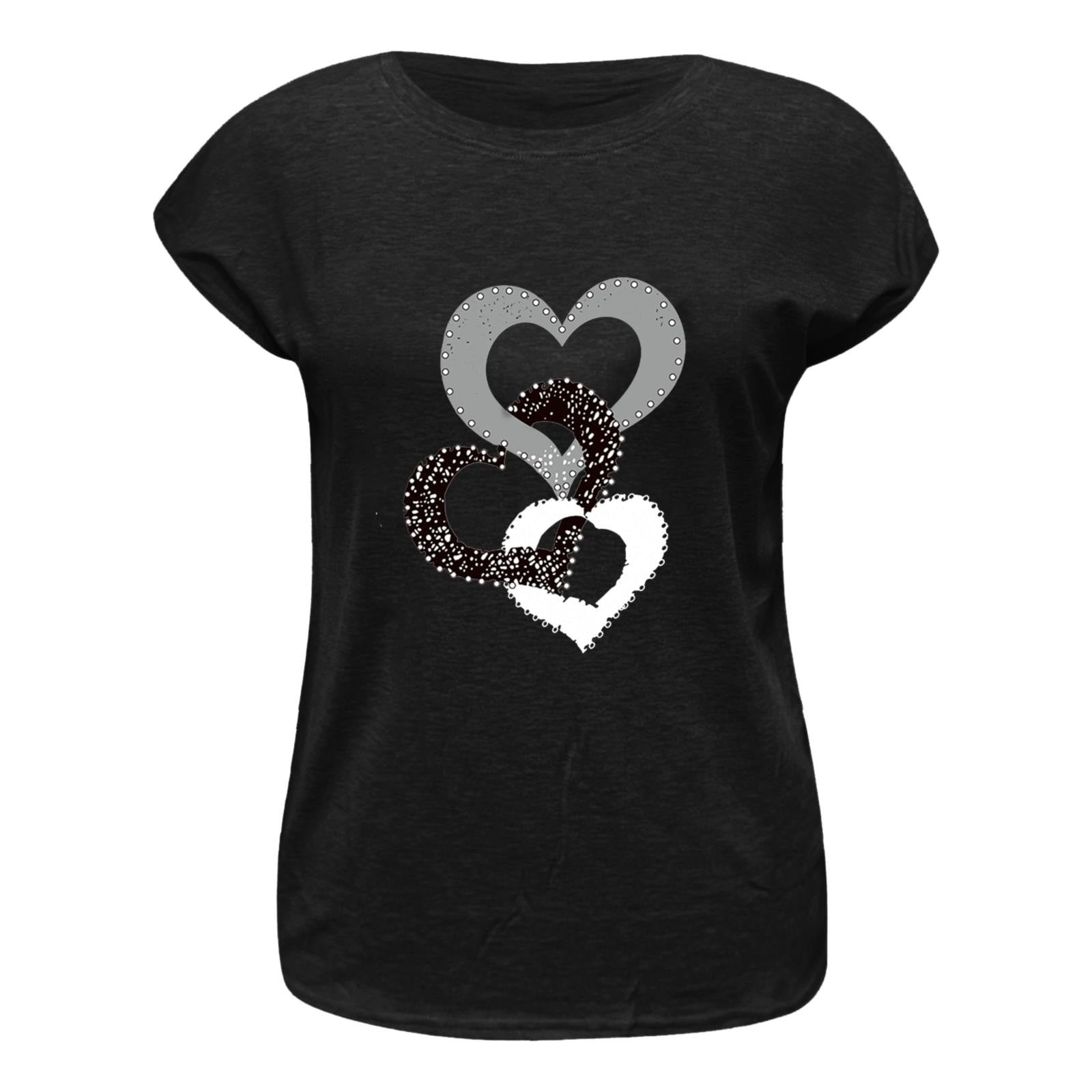 Vbarhmqrt Vintage T Shirts Oversized Fashion Love Print Round Neck Hem