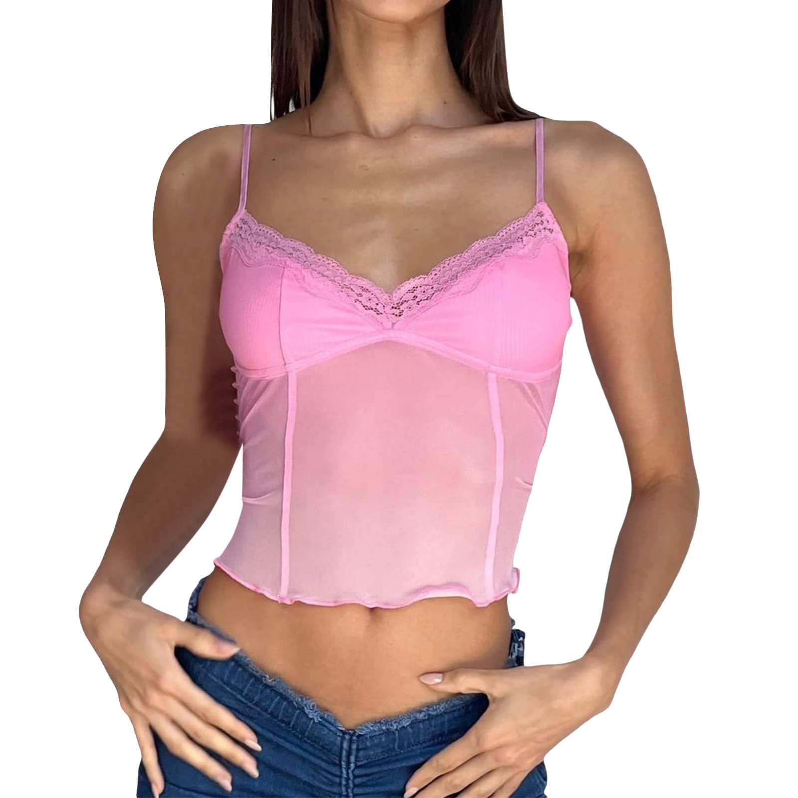Vbarhmqrt Western T Shirts For Women Sexy Top Spaghetti Strap Lace Trim