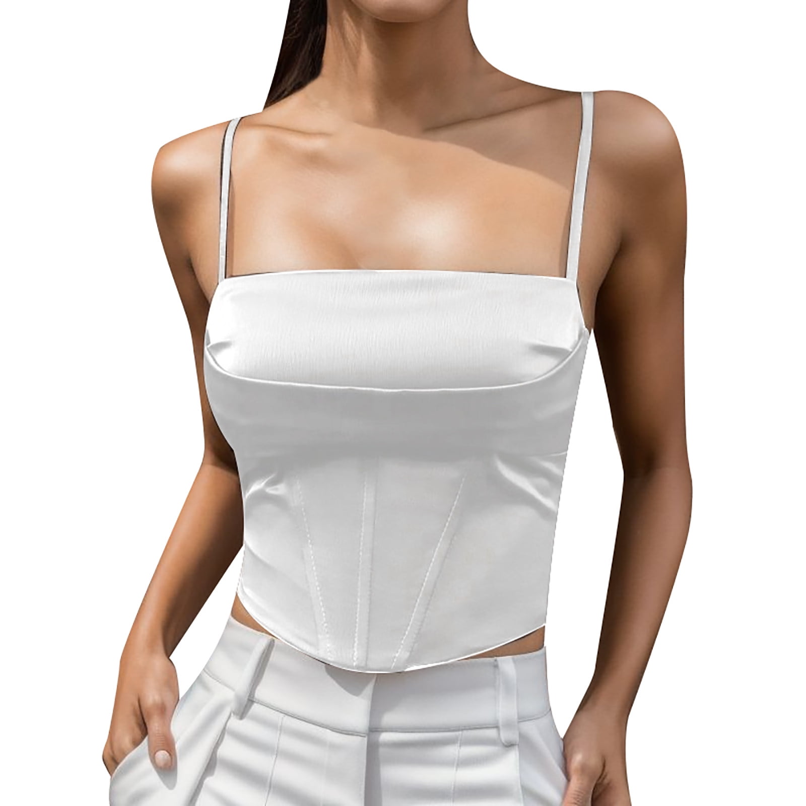 Vbarhmqrt White Tank Top Woman Crop Lace Womens Solid Color Sexy