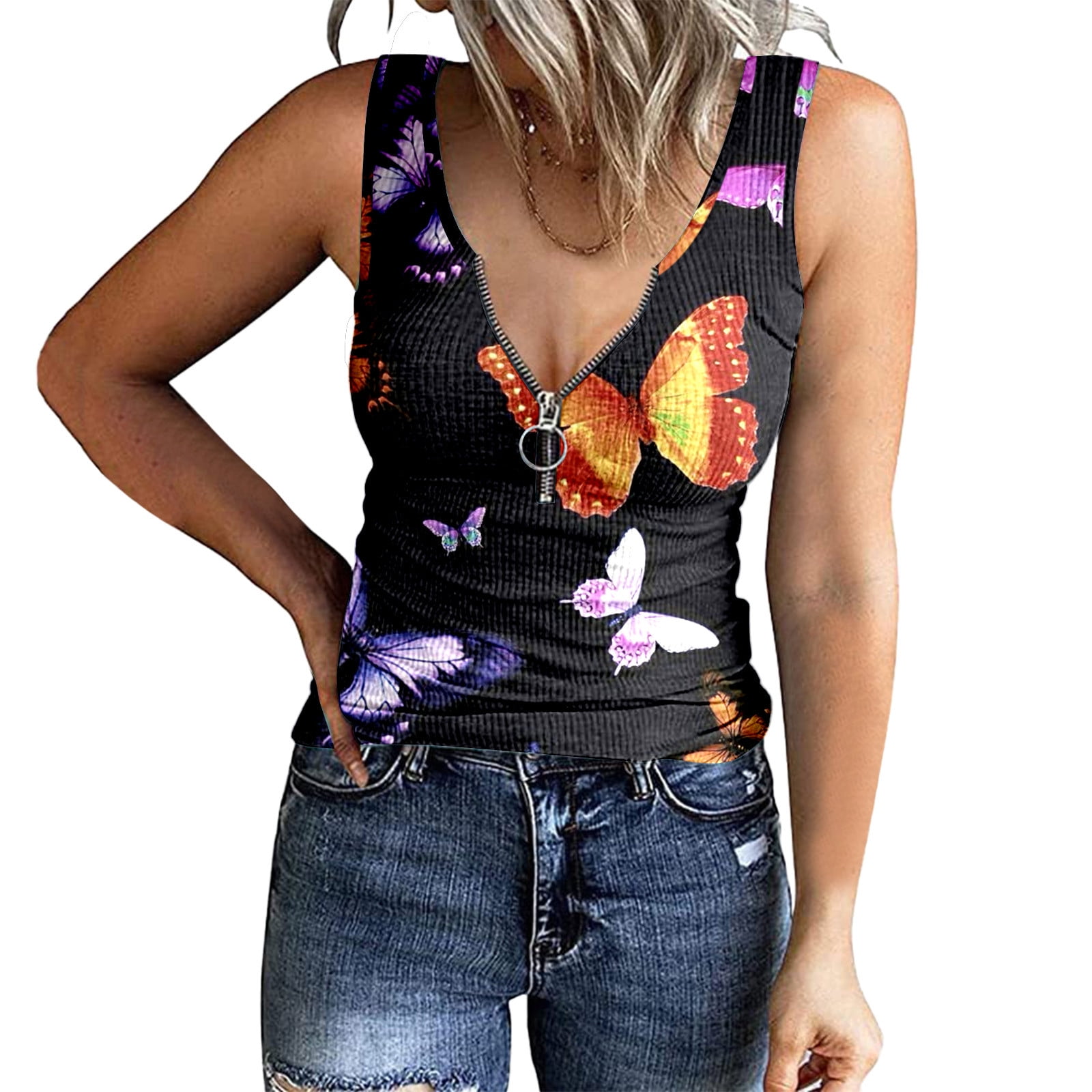 Vbarhmqrt White Tank Top Woman Crop Plus Size Casual Top Summer Shirt