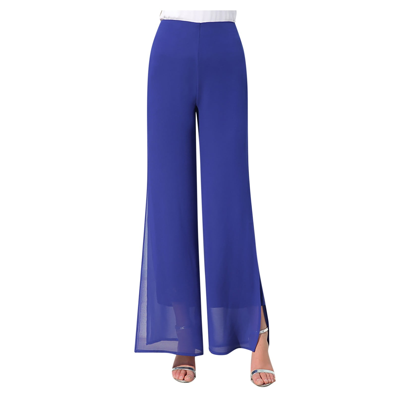 VBARHMQRT Wide Leg Pants Petite Lightweight Chiffon High Elastic Waist ...