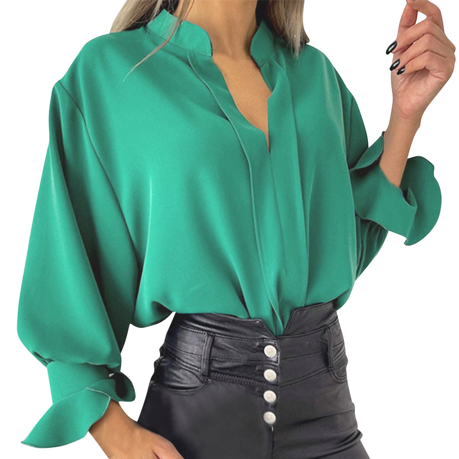 Vbarhmqrt Womens Blazers Women Stand Up Collar Long Sleeve Casual Chiffon Blouse Sequin Blazer