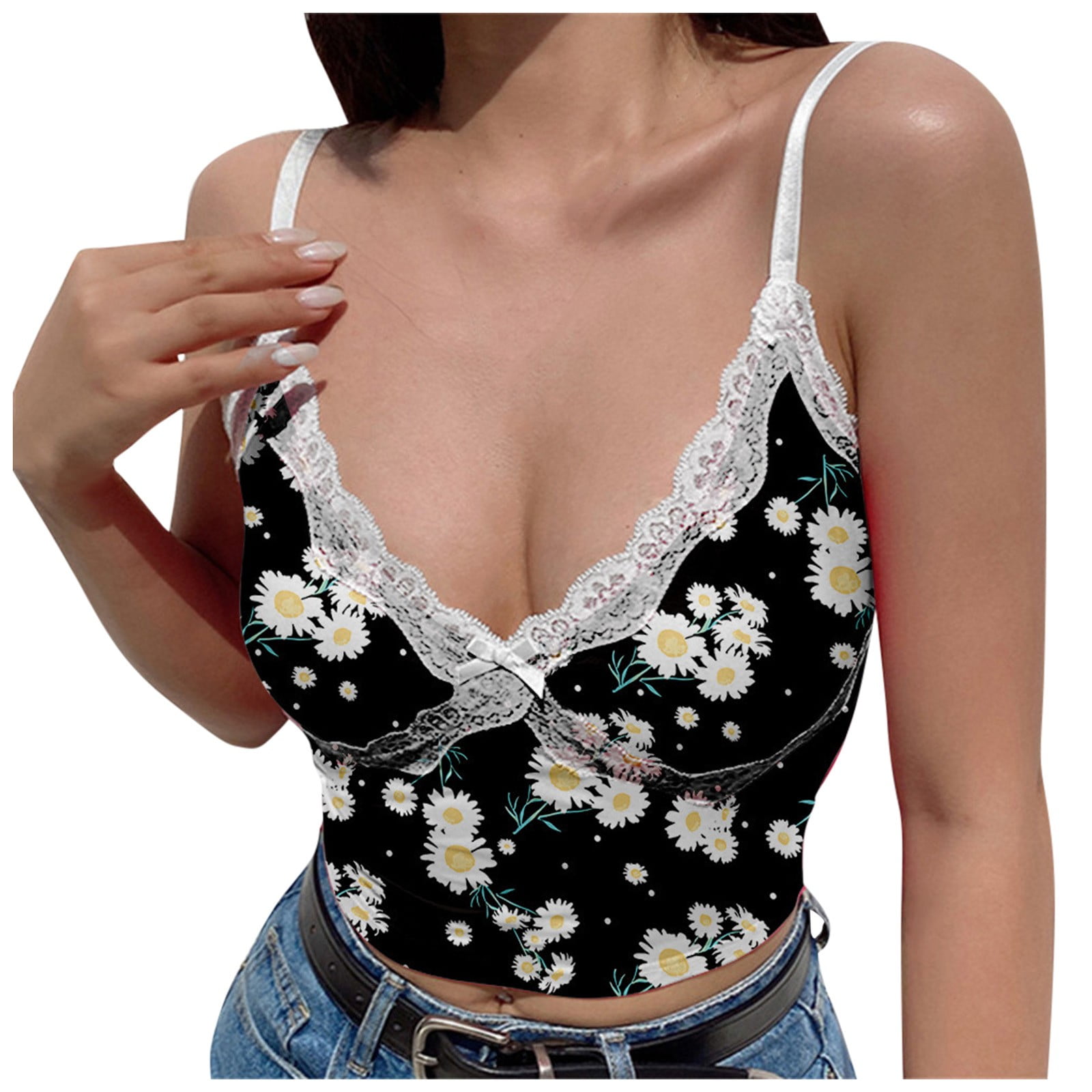 Vbarhmqrt Womens Crop Tops Long 2024 Womens Fashion Casual Lace Print