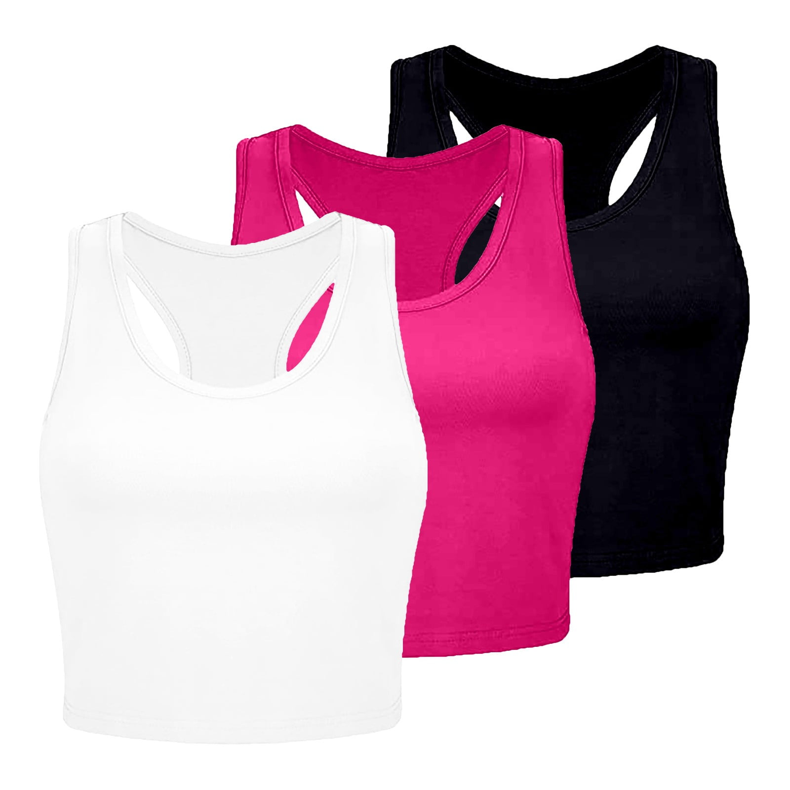 VBARHMQRT Womens Crop Tops Sexy Women's 3 Piece Tank Tops Ribbed ...