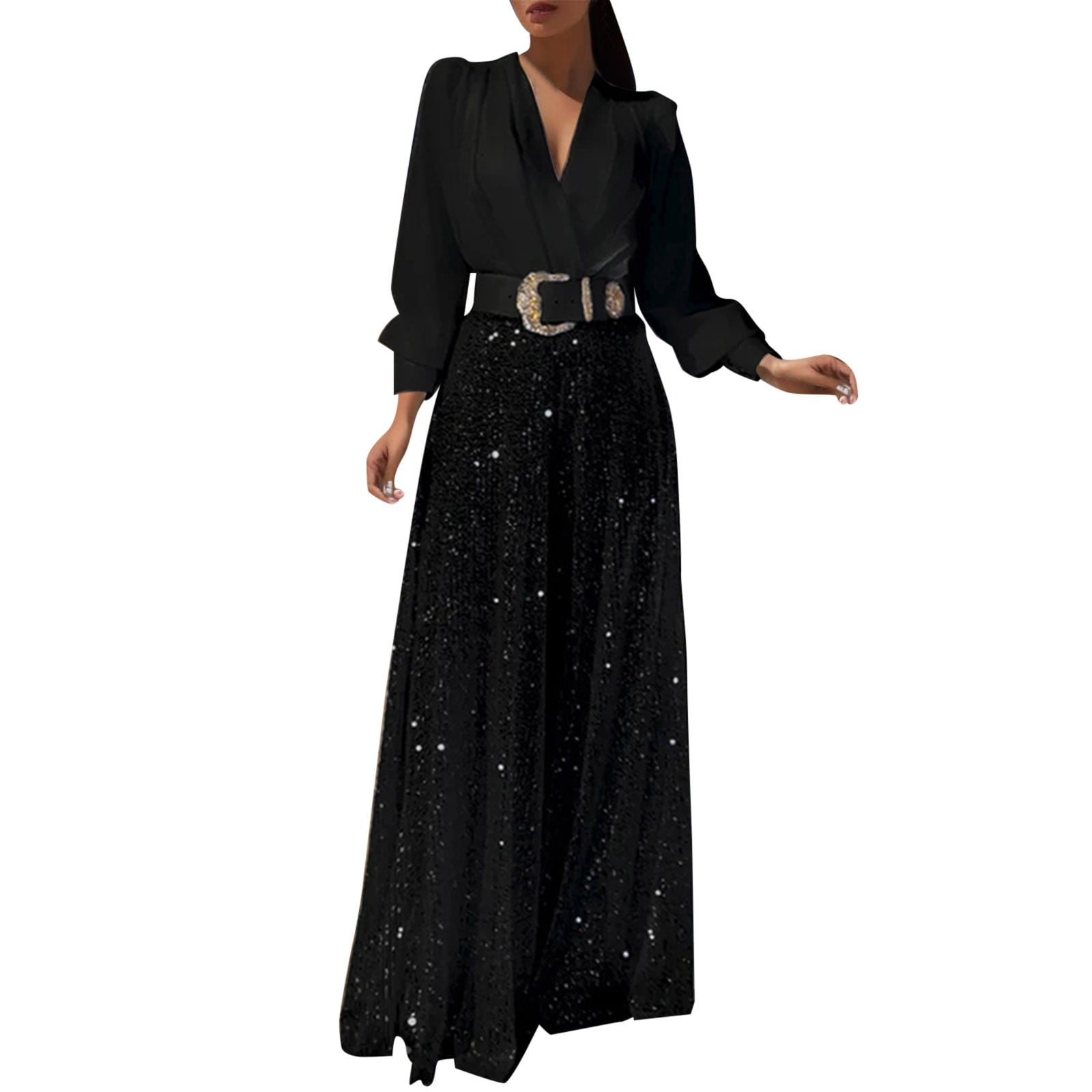 VBARHMQRT Womens Jumpsuit Long Sleeve Tummy Control Elegant Shirts and ...