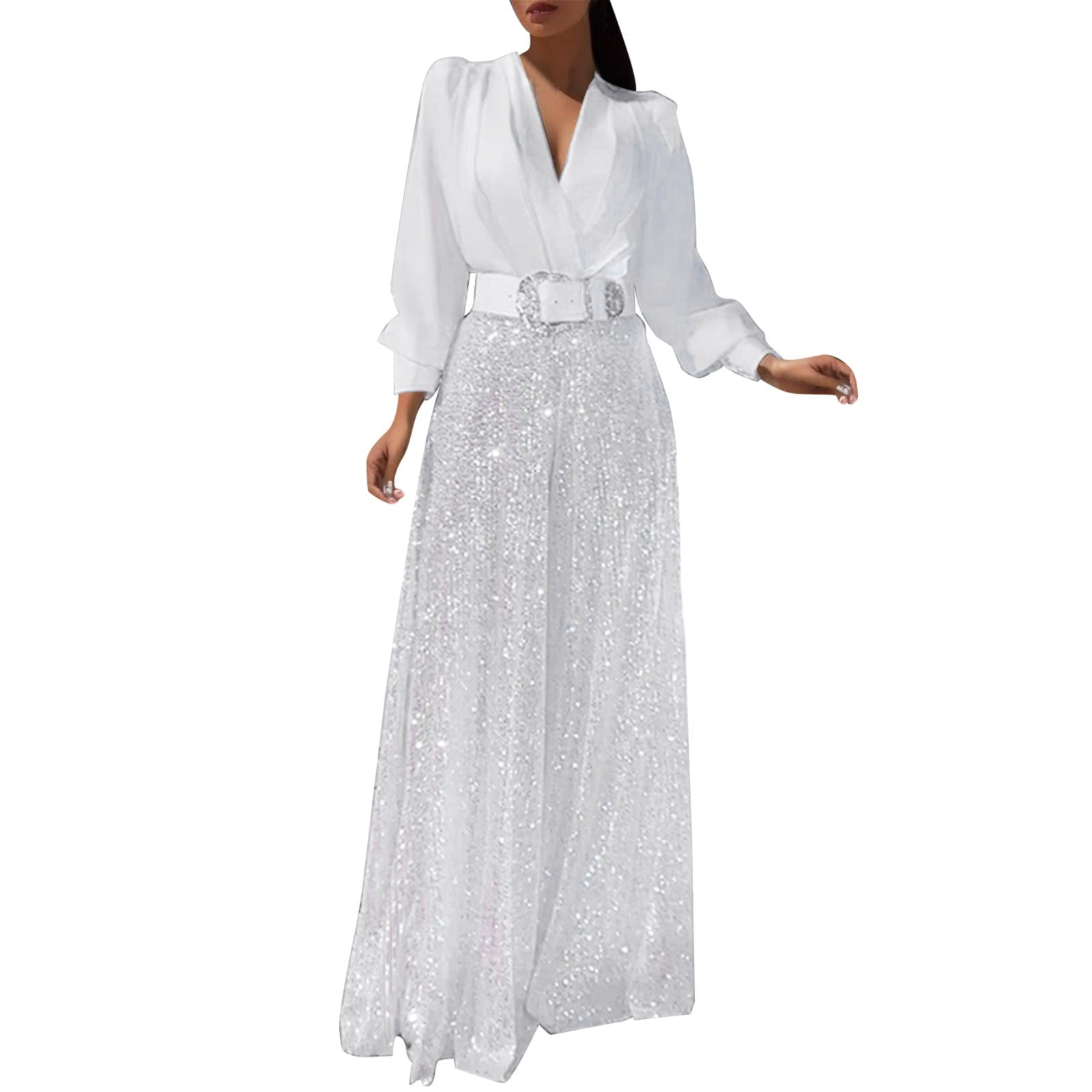 VBARHMQRT Womens Jumpsuit Tummy Control Zipper Elegant Shirts and Wide ...