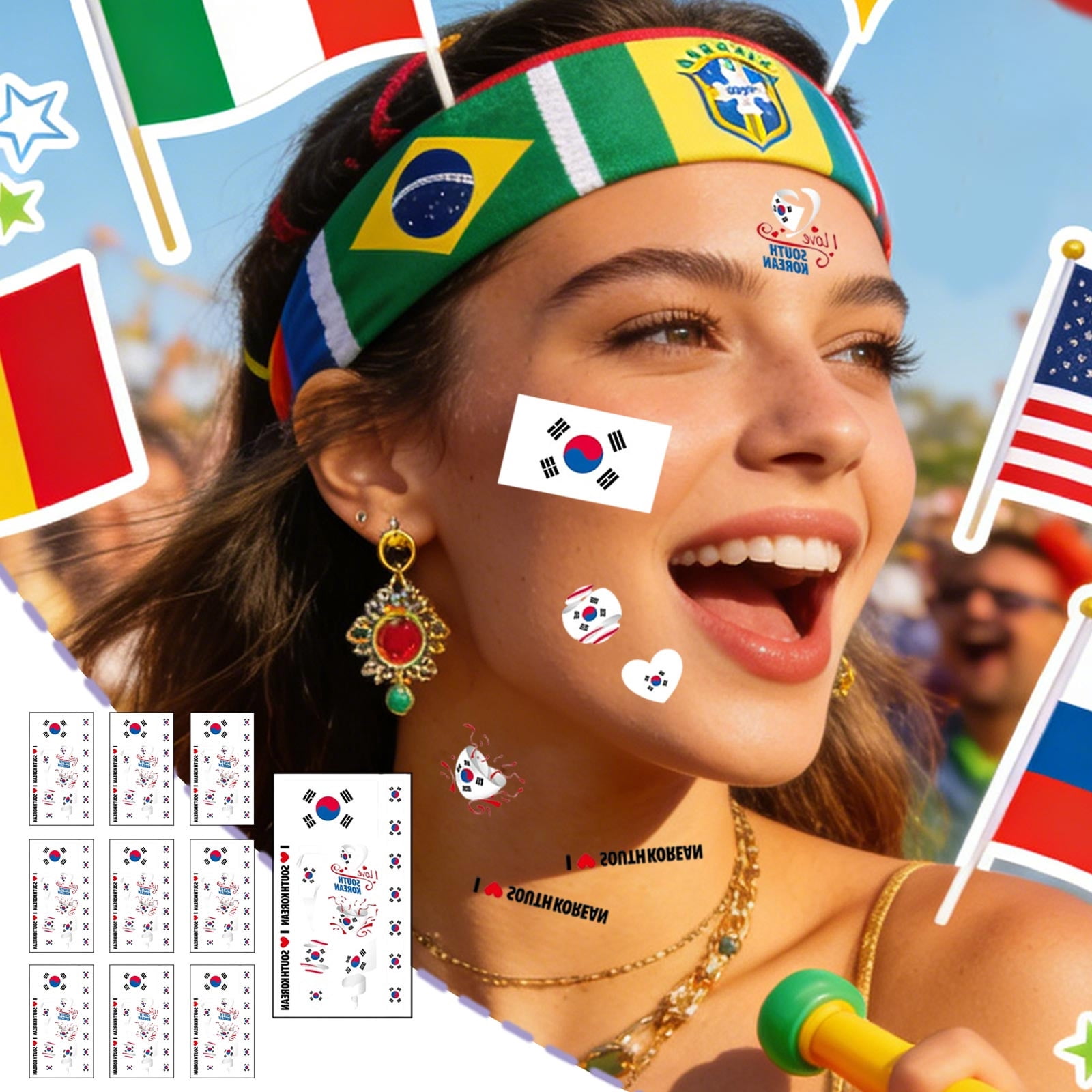 VBBHG ACM World Cup Flag Temporary Tattoos, 10PC Waterproof Sweat ...