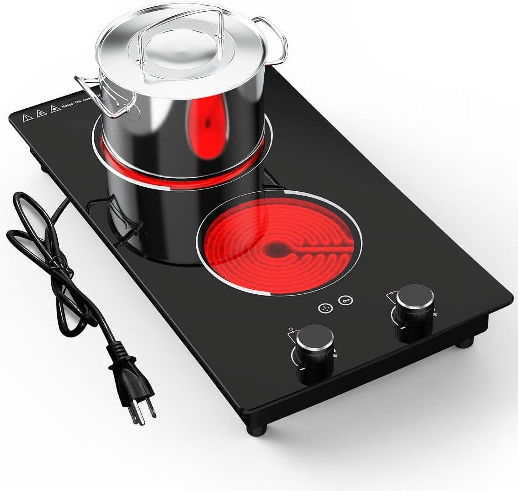 VBGK 110v Electric Cooktop 2 Burners, 12'' Electric Stove Top with Plug ...