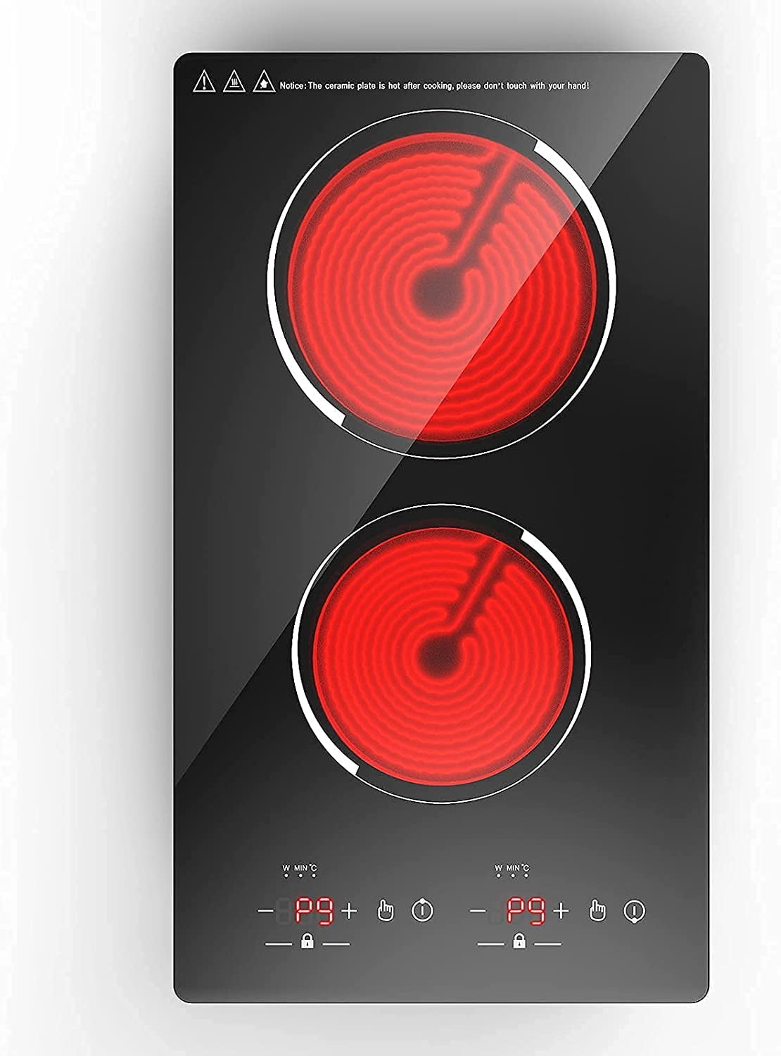 VBGK, Electric Cooktop, 12 inch, 2 Burner Ceramic with Safety Lock ...