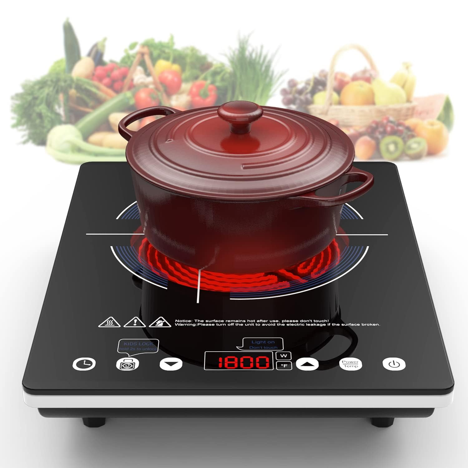 VBGK Electric Cooktop,110V Electric Stove Top,Single Burner LED Touch ...