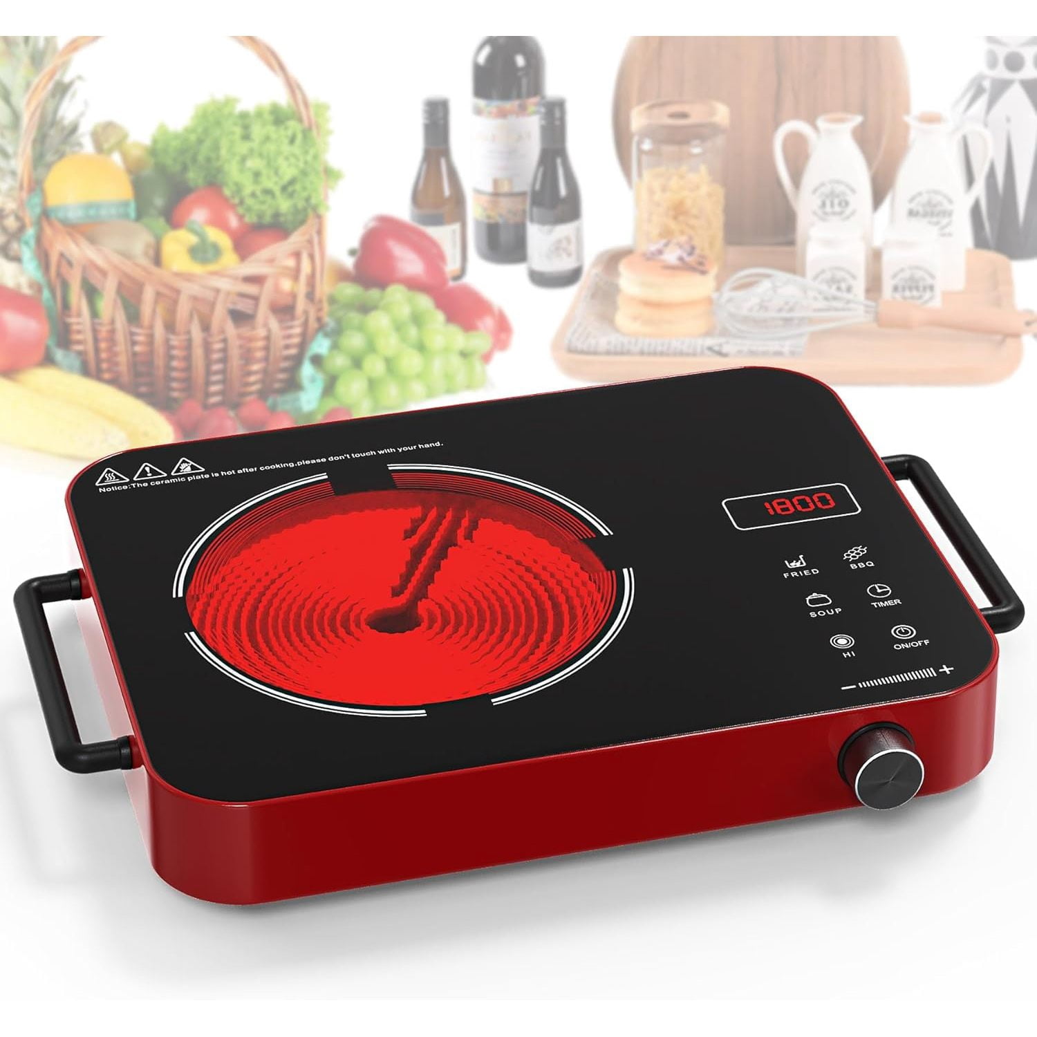 VBGK Electric Cooktop, 1800W Single Cooktops with 2 Handle, Electric ...