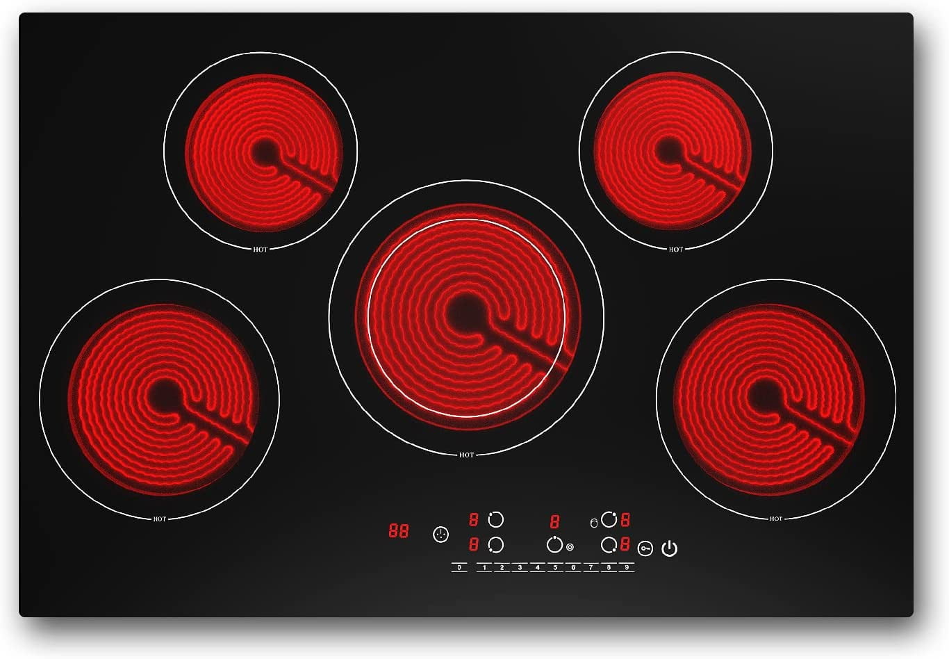 VBGK Large Counter Electric Cooktop 30 inch, 5 Burner 7600W, Built-in ...