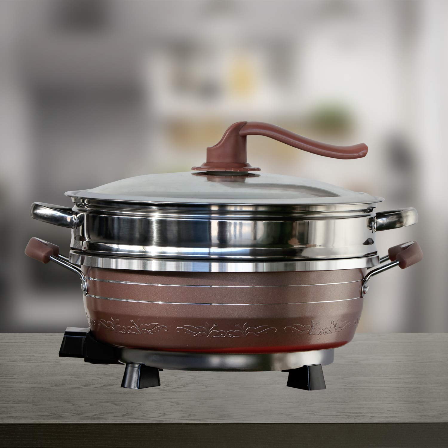VBM Korean Style Nonstick Electric hot Pot with Unbreakable Lid Dual ...