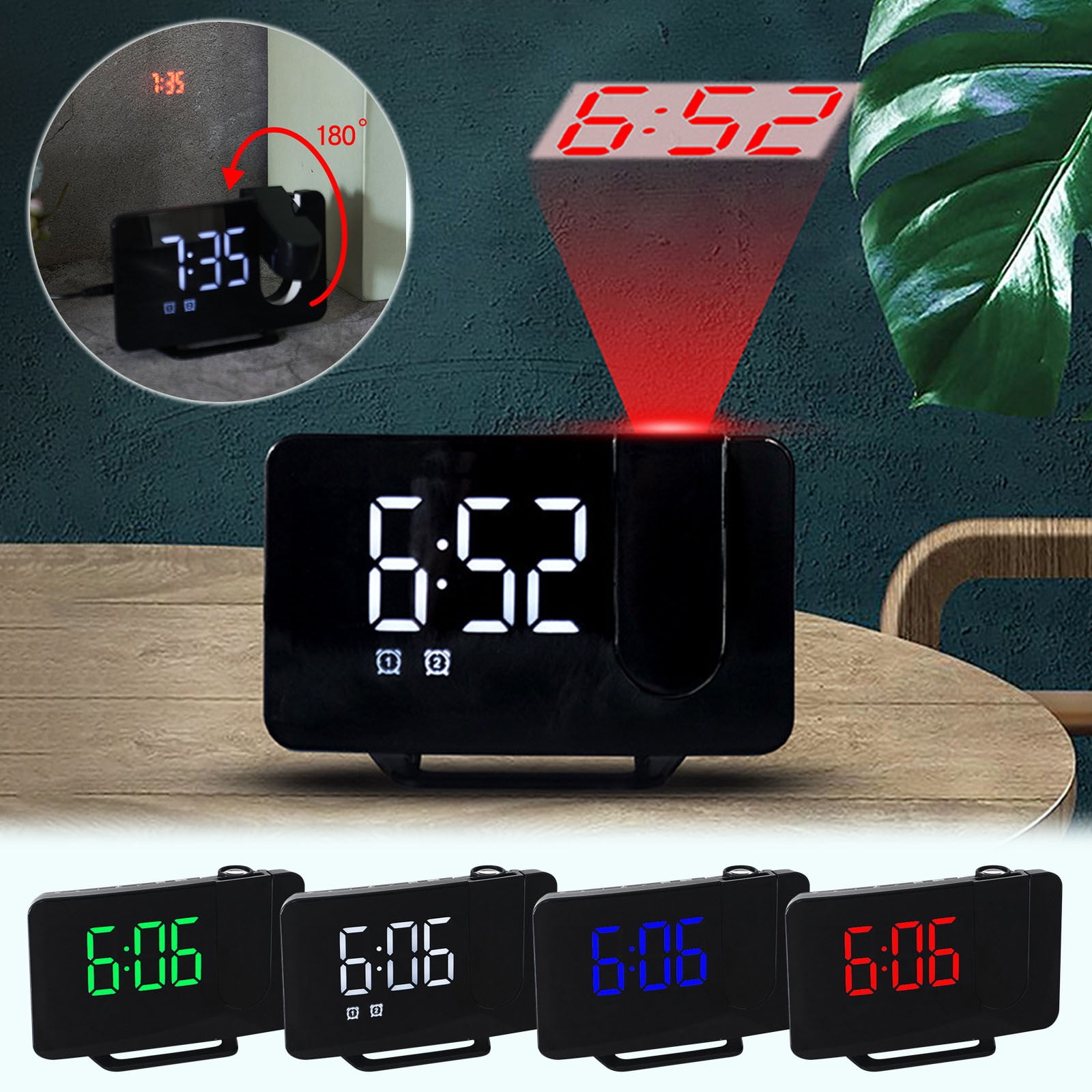 VBODN Clearance Alarm Clocks With Large Numbers,LCD Projection Digital Weather Snooze Alarm ...