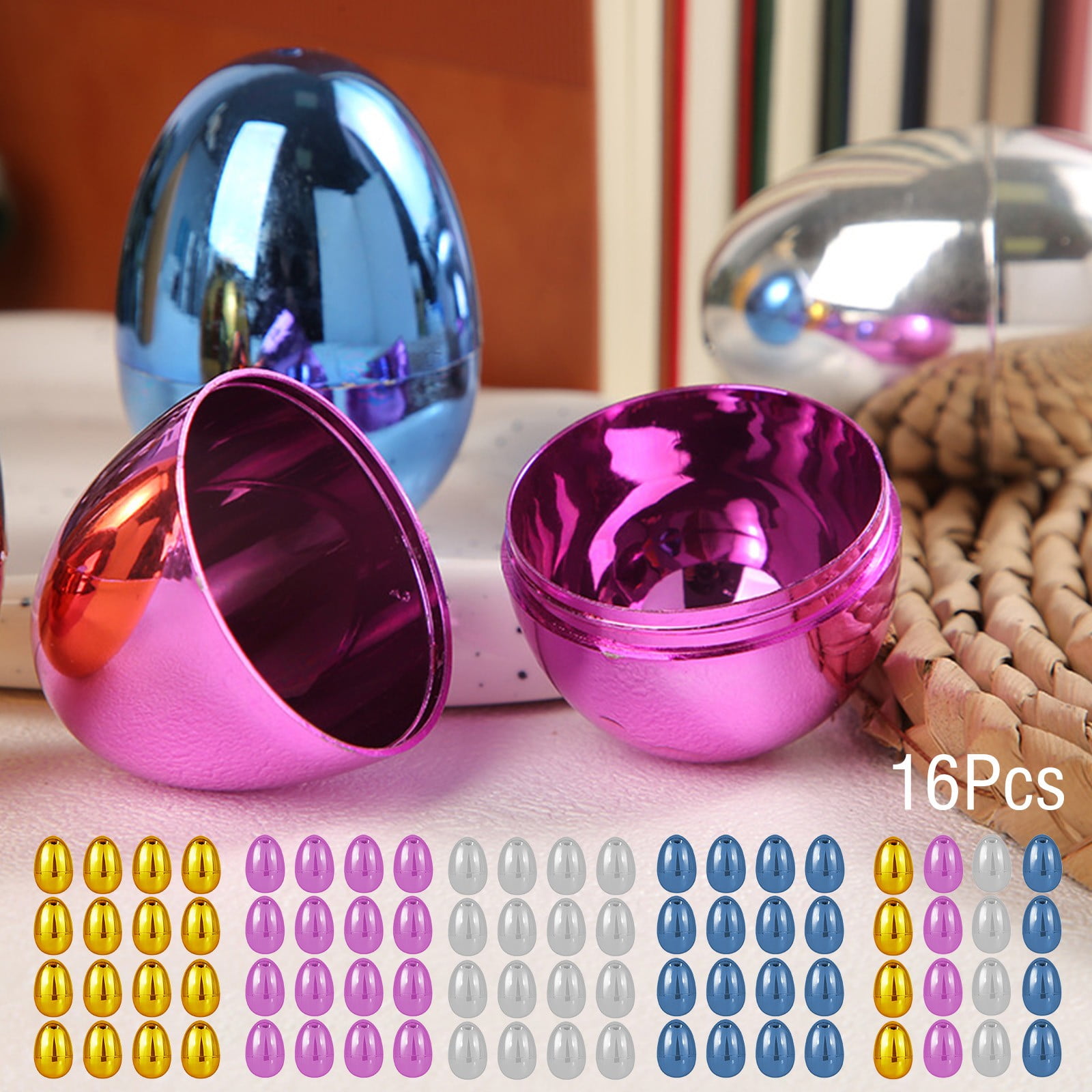 VBODN Easter Decoration,16 Pcs Shiny Easter Eggs Set 2.36 Inch Fillable Empty Easter Eggs For ...