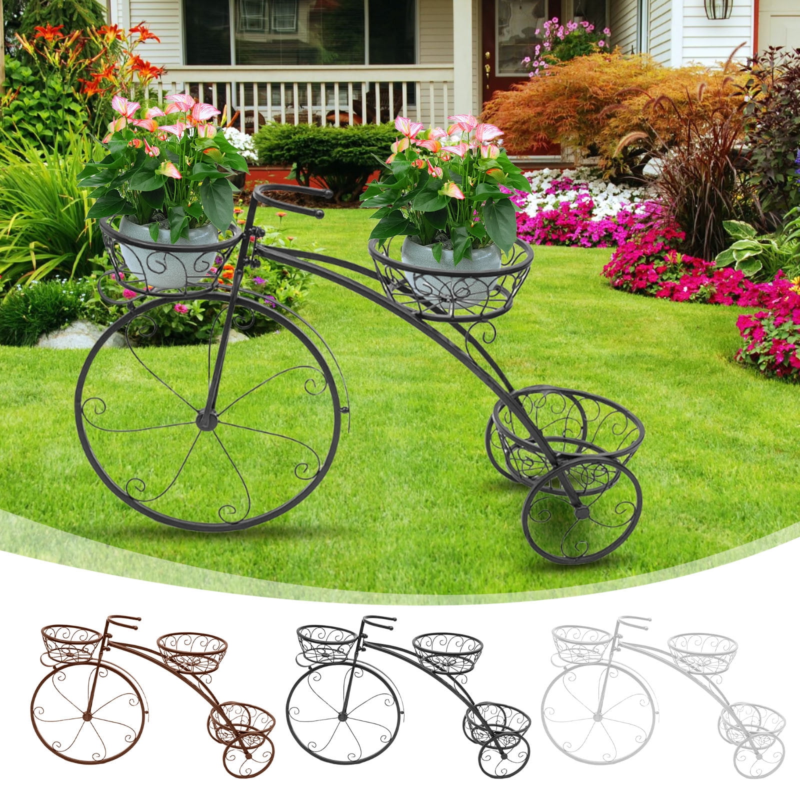 VBODN Home Decor,3 Tier Bicycle Stand Wrought Iron Tricycle Planter ...
