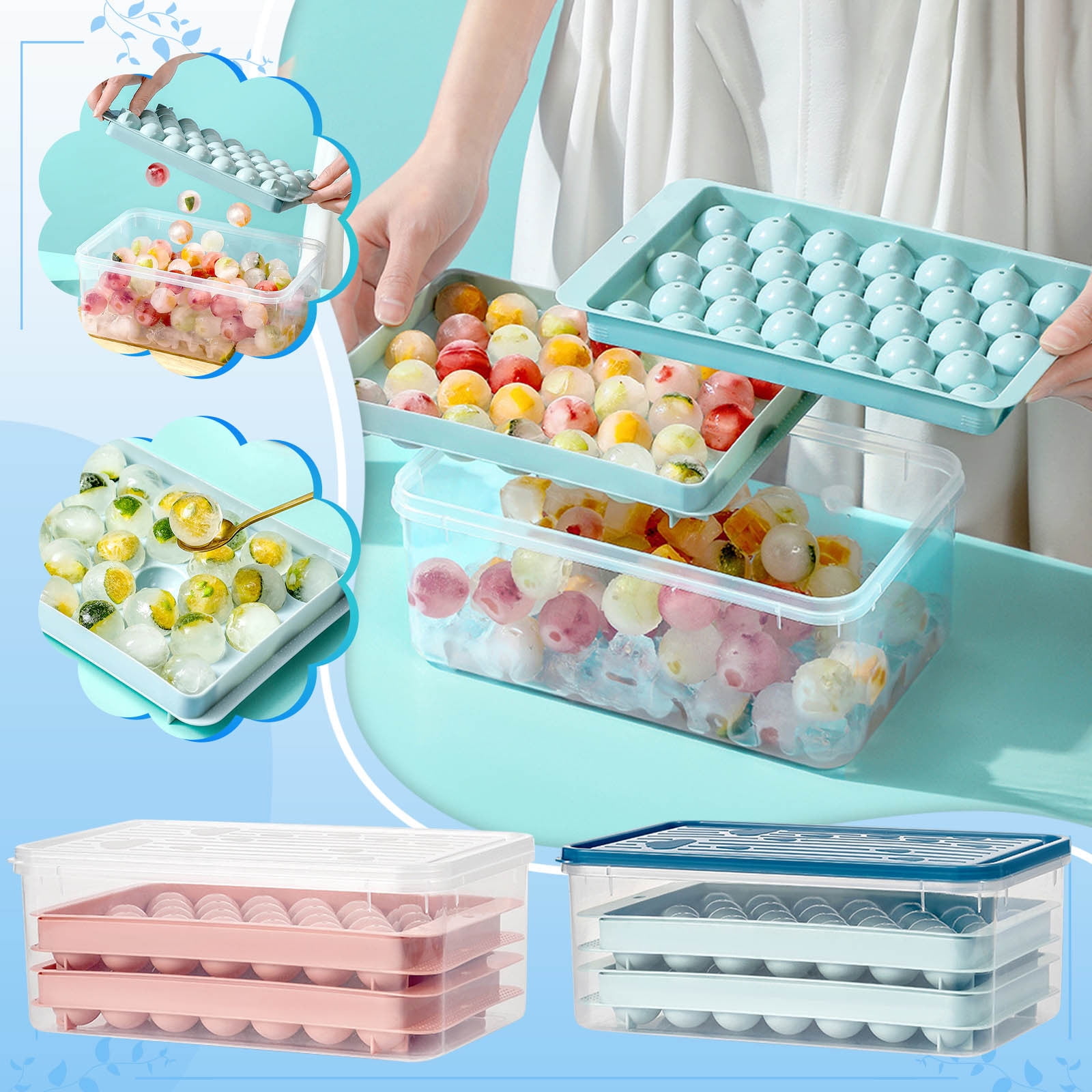 VBODN Ice Trays for Freezer,Ice Cube Tray With Lid,66 Ice Container Ice ...