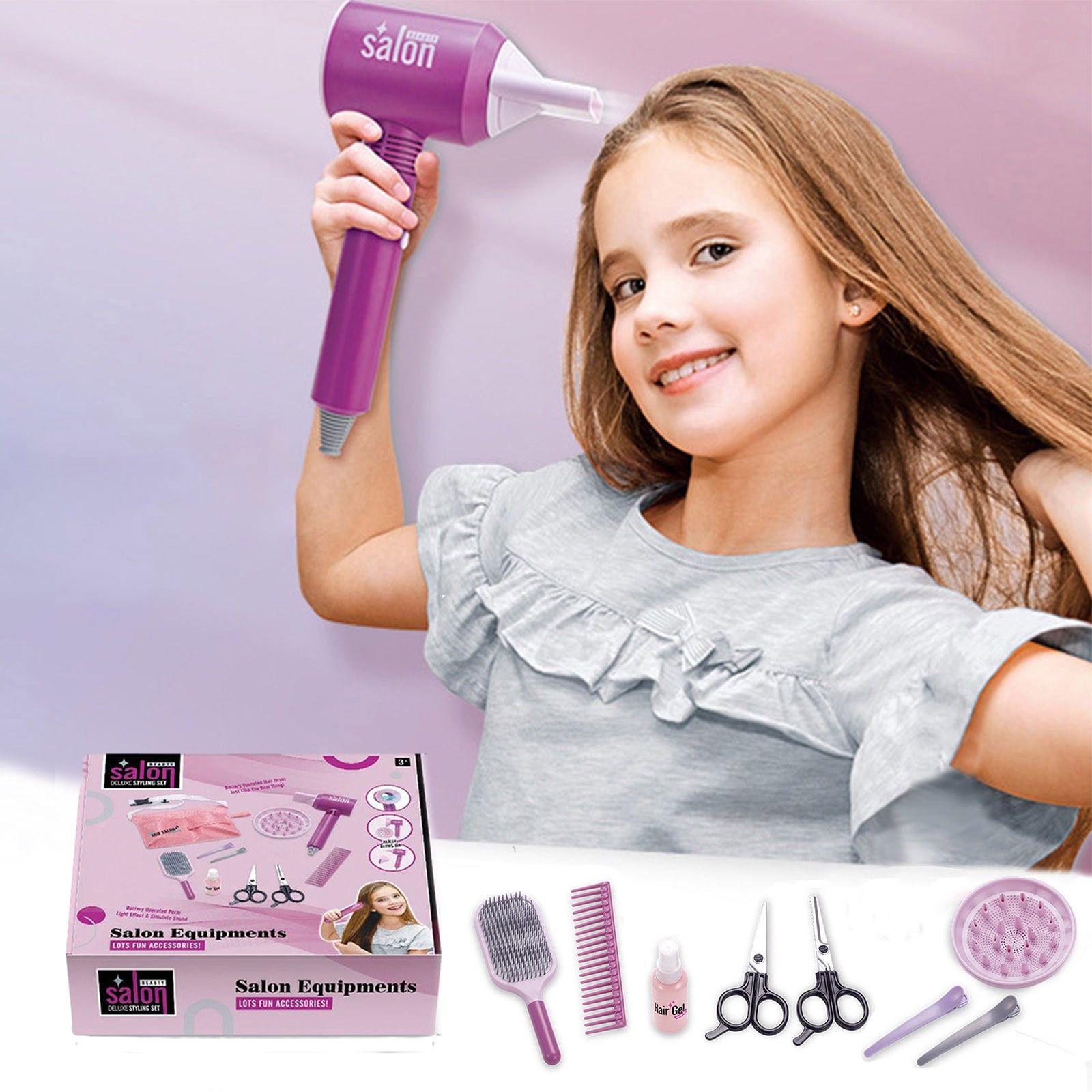 VBODN Ionic Hair Dryer,Round Brush Blow Dryer,Play House Hairdressing ...