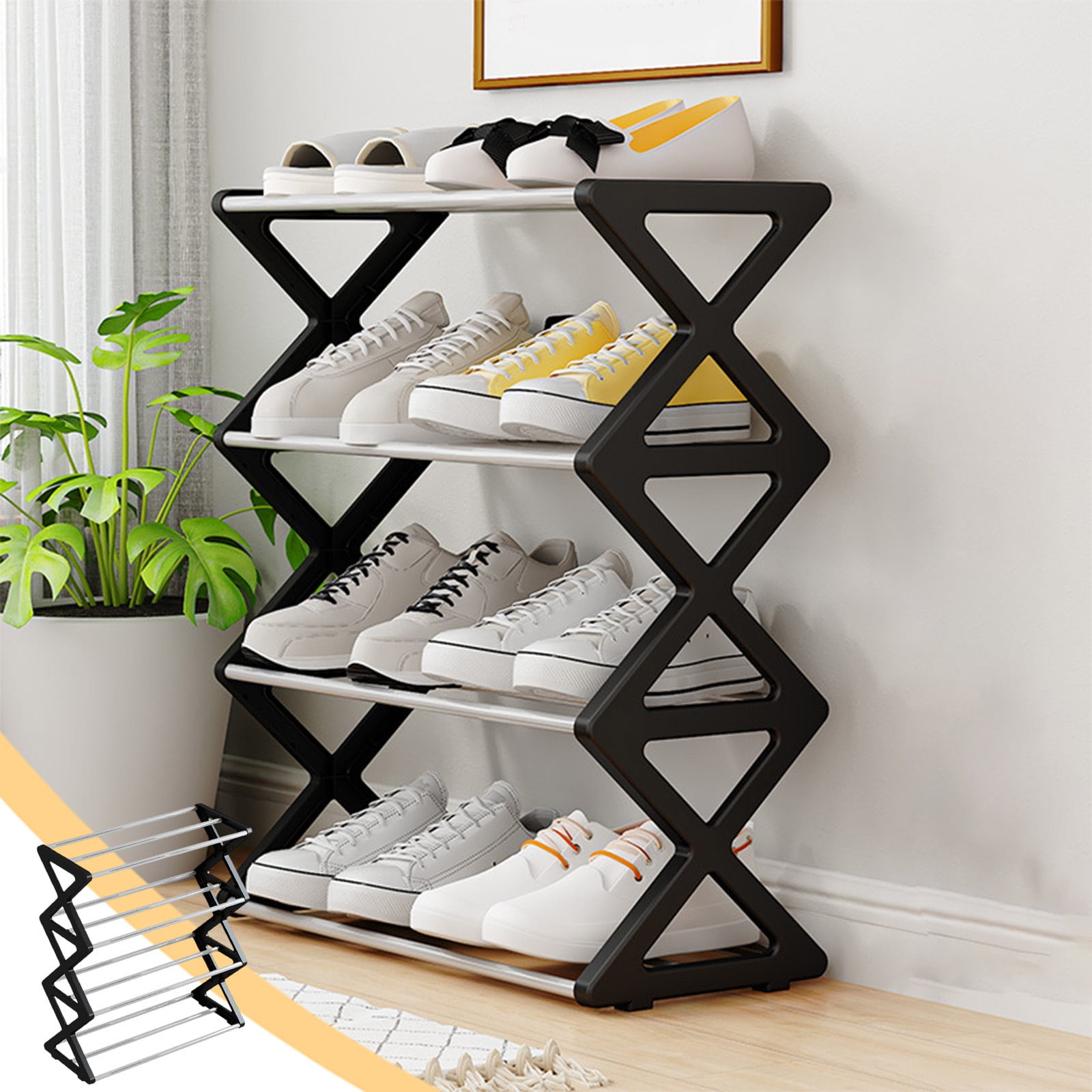 VBODN Shoe Organizer,Shoe Rack,4-Tier Shoe Rack, Shoe Storage,Foldable ...
