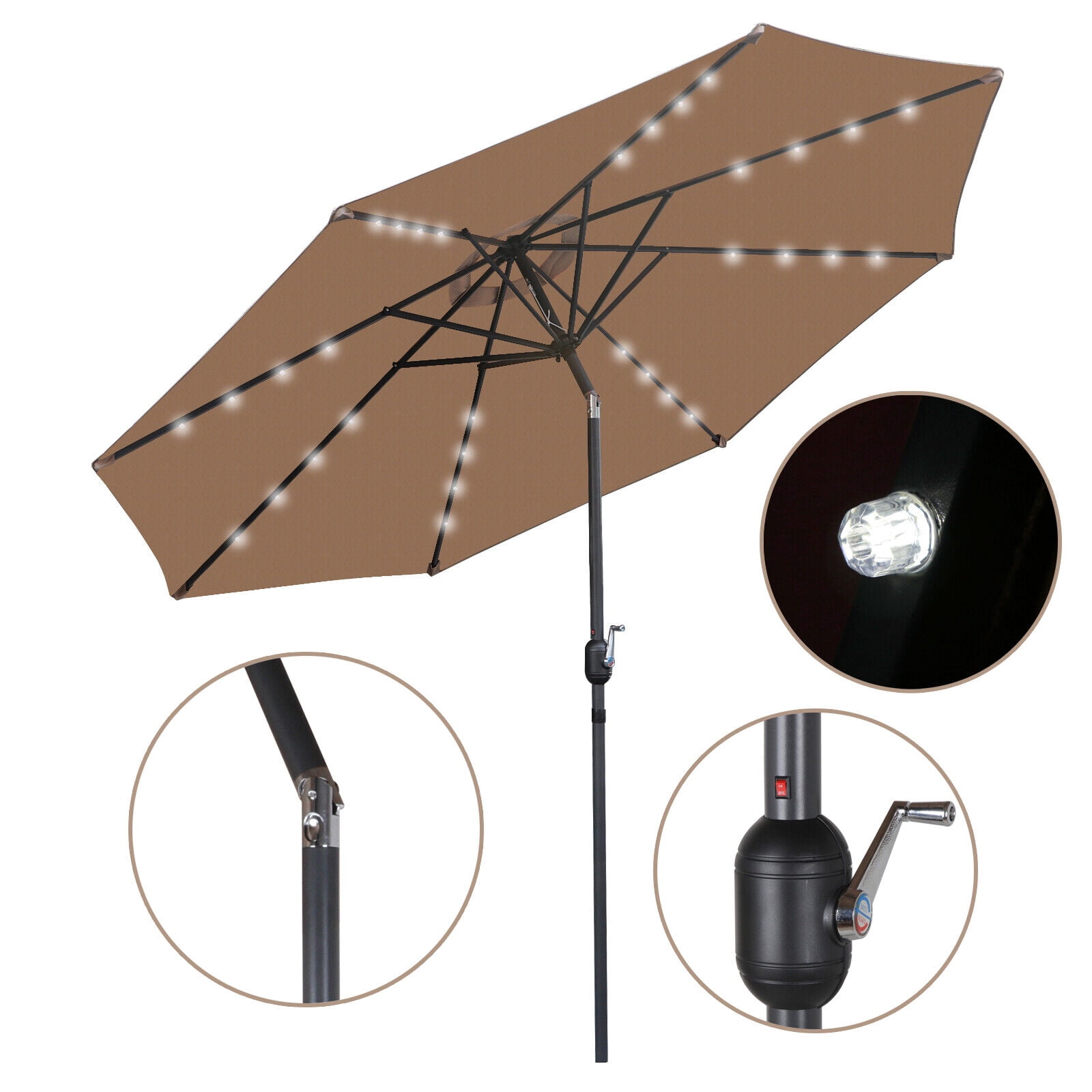VBOLF 10FT Solar Umbrella 32 LED Lighted Patio Umbrella Table Market ...