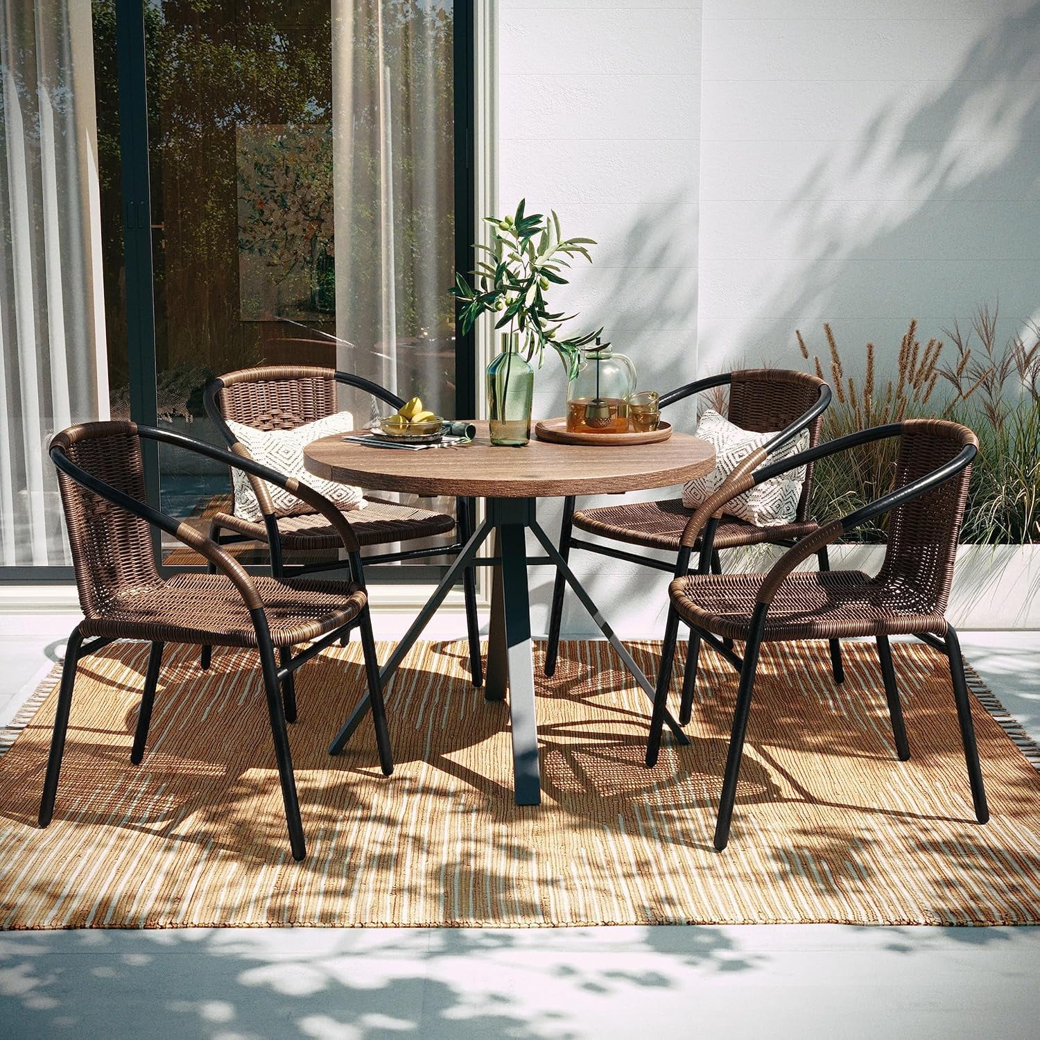 VBOLF 23.5"D x 21.75"W x 28.5"H Rattan Indoor-Outdoor Restaurant Stack ...