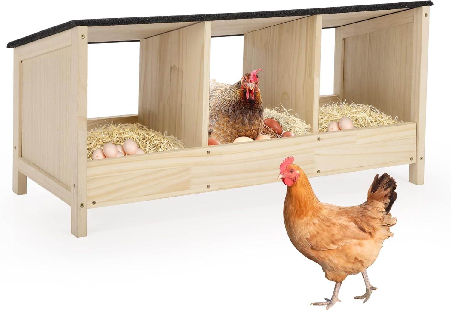 VBOLF 3 Compartment Wooden Nesting Boxes for Chicken, Chicken Laying ...