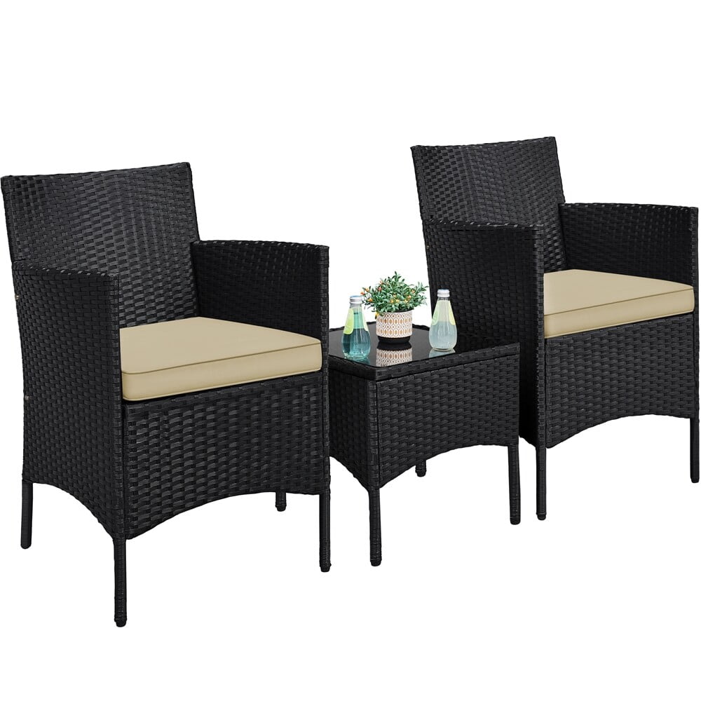VBOLF 3 Pieces Rattan Furniture Set, Outdoor Wicker Patio Conversation ...