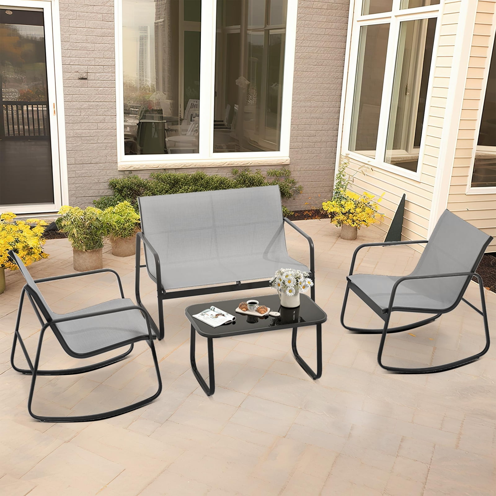 VBOLF 4 Pieces Patio Conversation Set Fabric Chairs+Table Outdoor ...