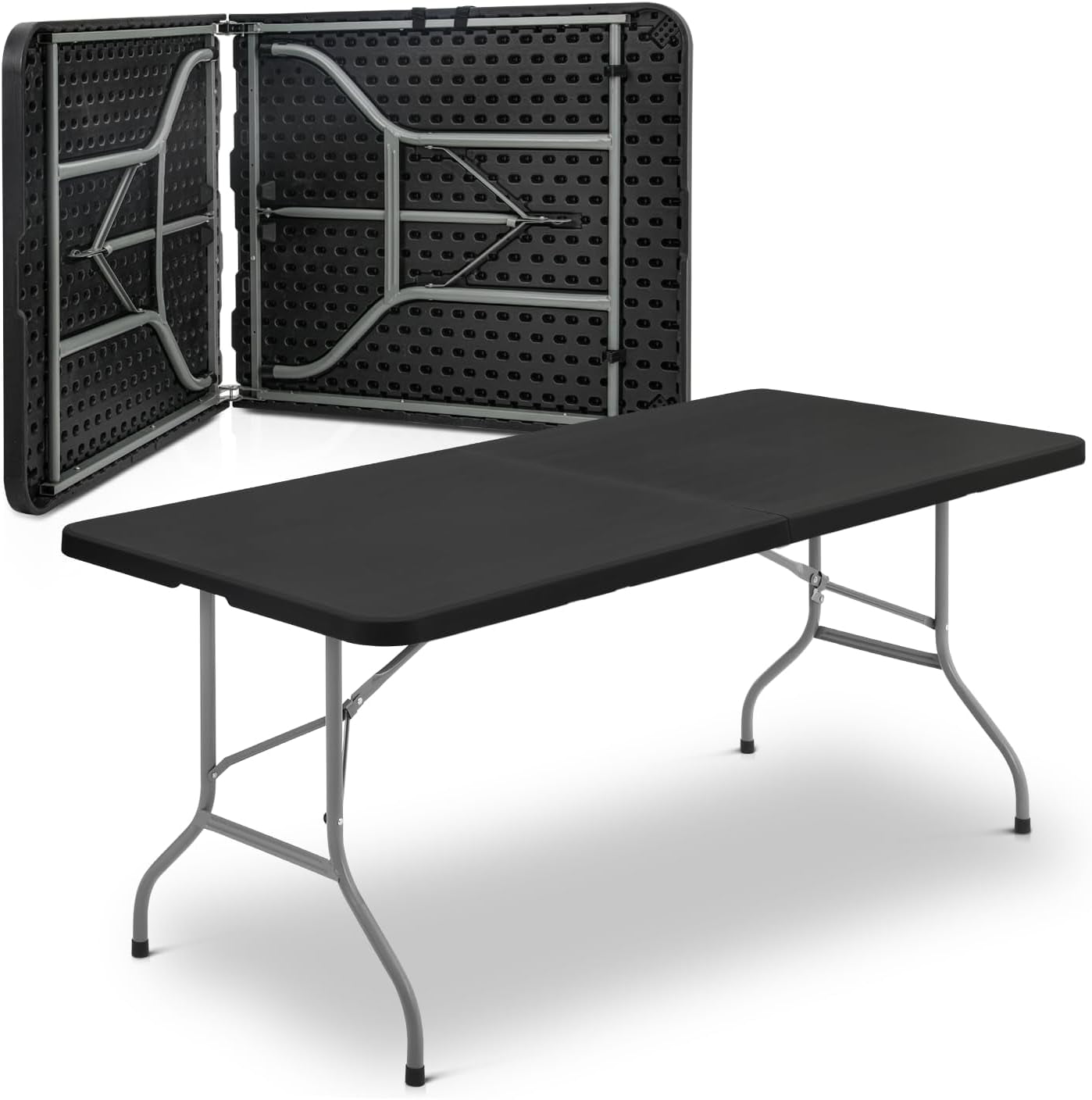 VBOLF 6ft Plastic Folding Table with Handle for Indoor Outdoor, 6 Foot ...