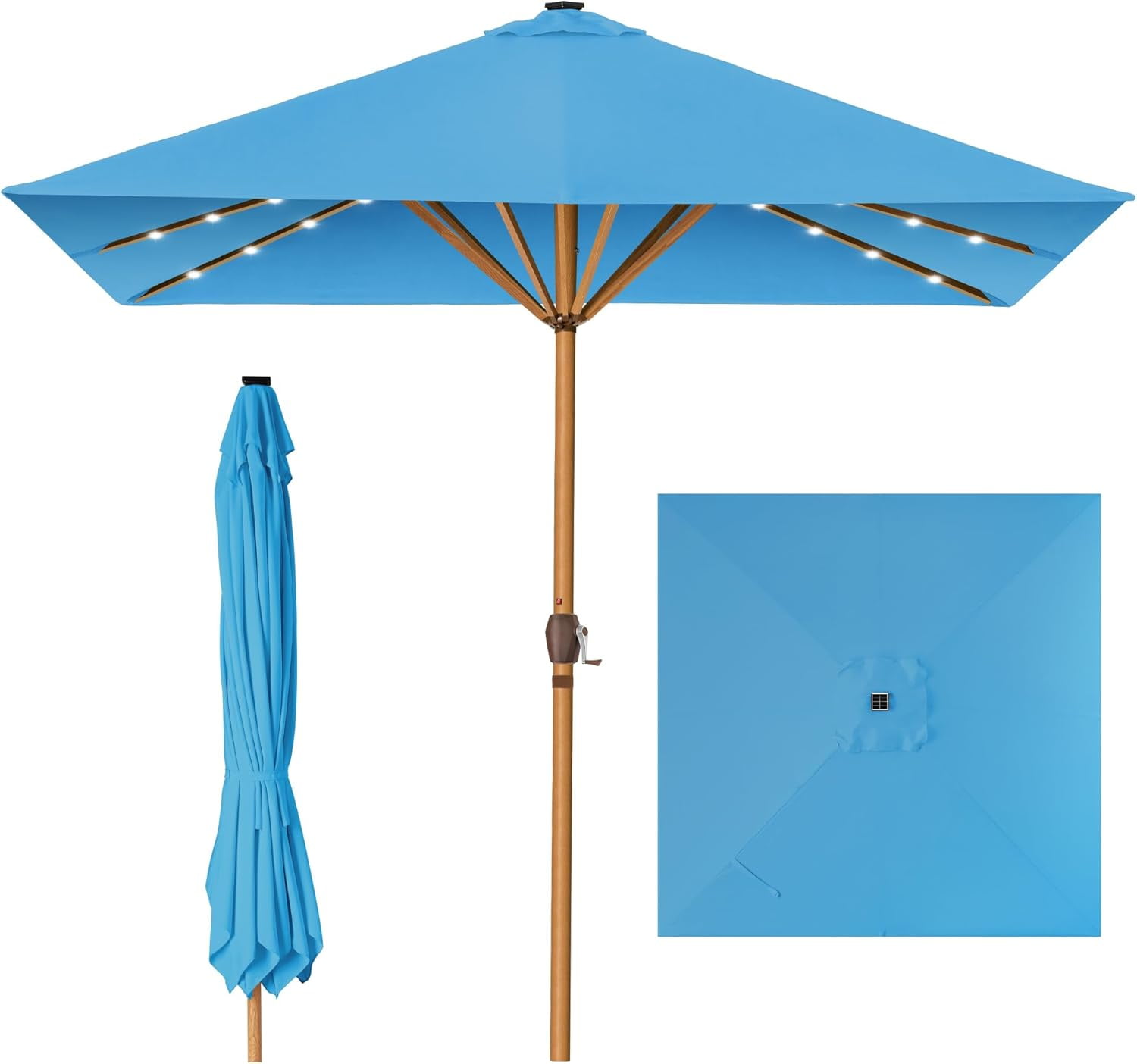 VBOLF 9ft Deep Square Solar Powered LED Lighted Patio Umbrella w/Faux ...