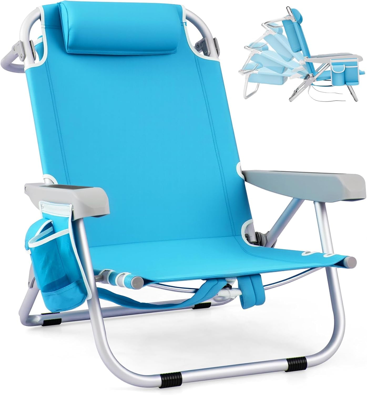 VBOLF Beach Chair, 330lbs Folding Backpack Chairs for Adults with 5 ...