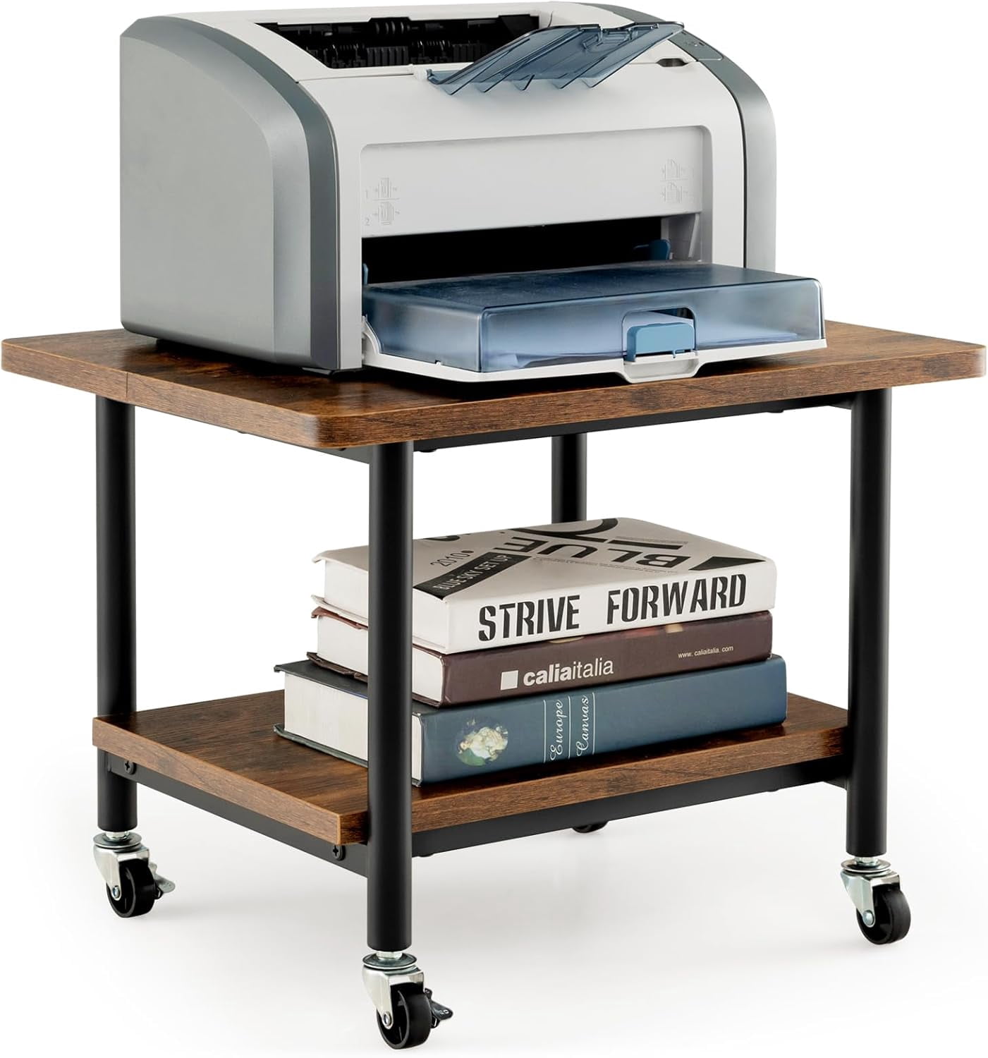 VBOLF Under Desk Printer Stand, 2-Tier Mobile Printer Table with ...