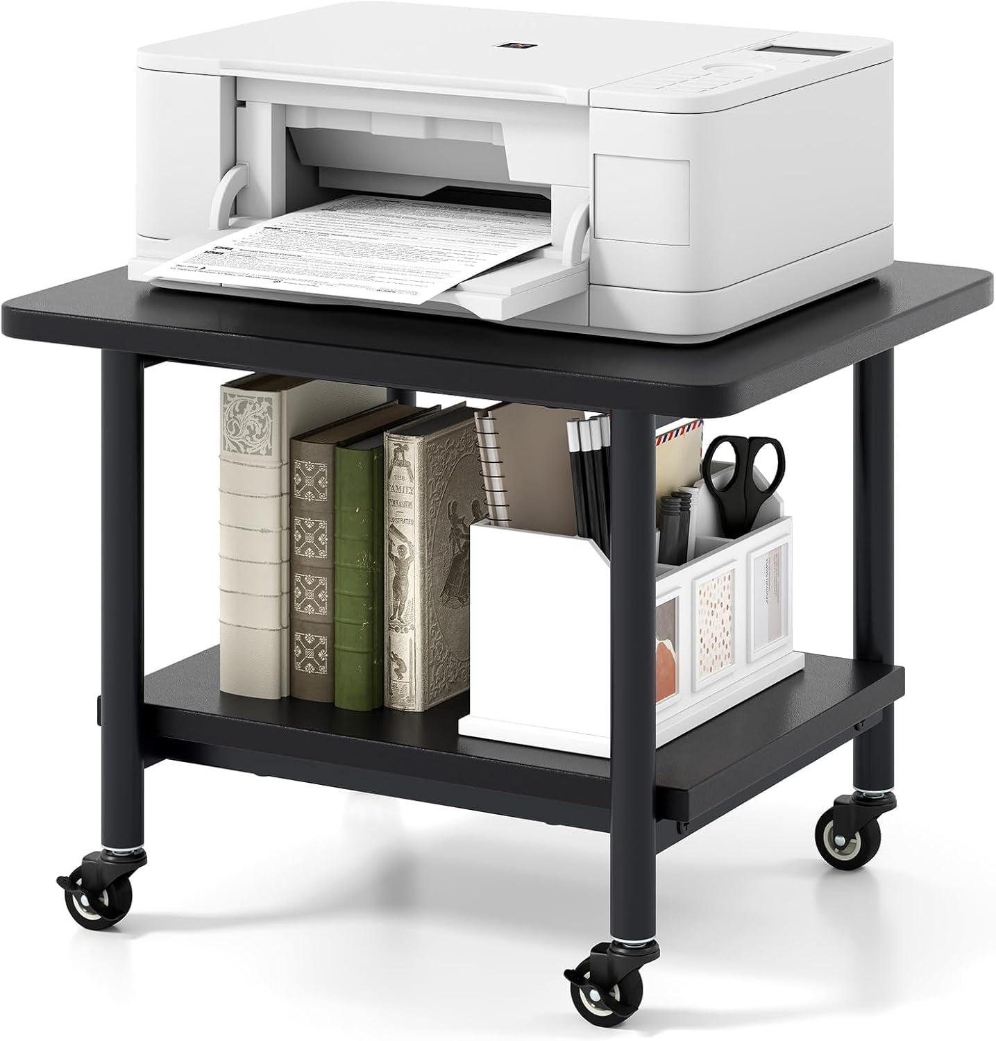 VBOLF Under Desk Printer Stand, 2-Tier Mobile Printer Table with ...