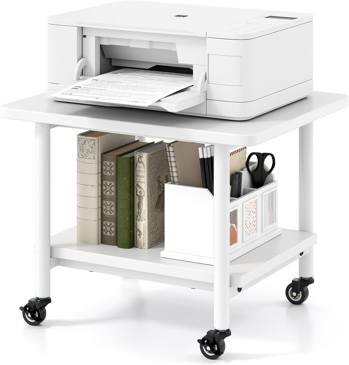 VBOLF Under Desk Printer Stand, 2-Tier Mobile Printer Table with ...