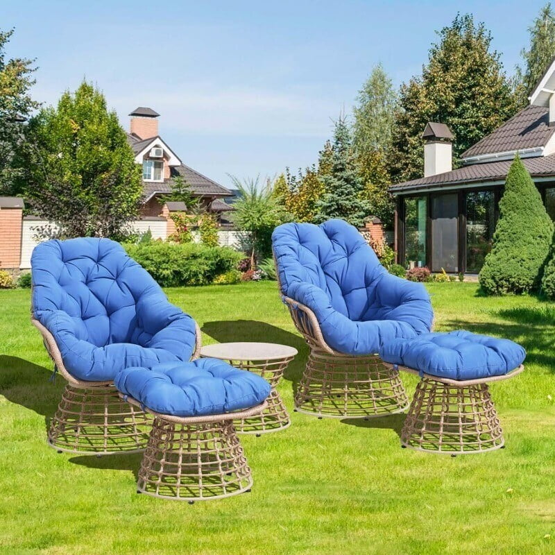 VBOLF Outdoor Furniture Patio Rattan Chair and Table Sets Garden Swivel ...