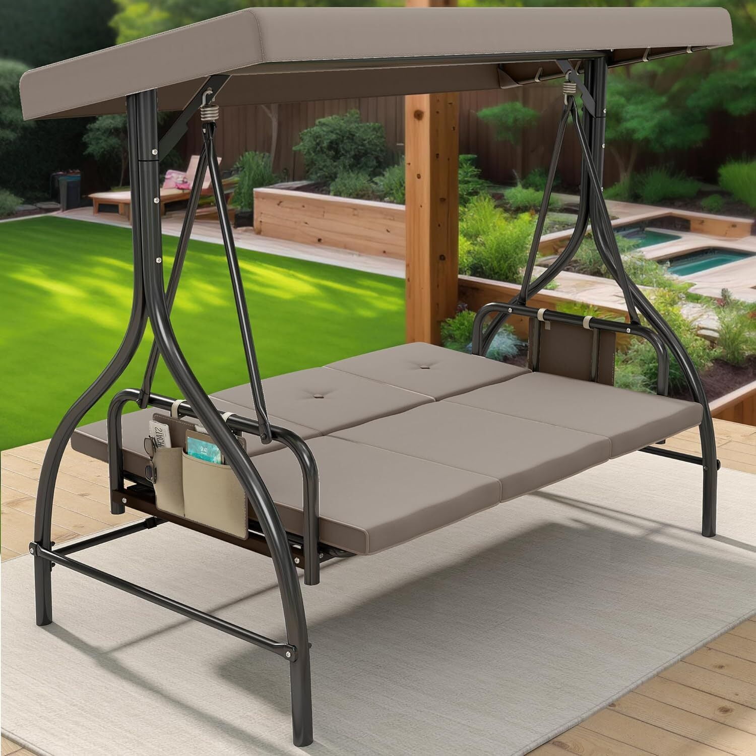 VBOLF Outdoor Patio Swing Chair , 3 Seater Porch Swing Seat ...
