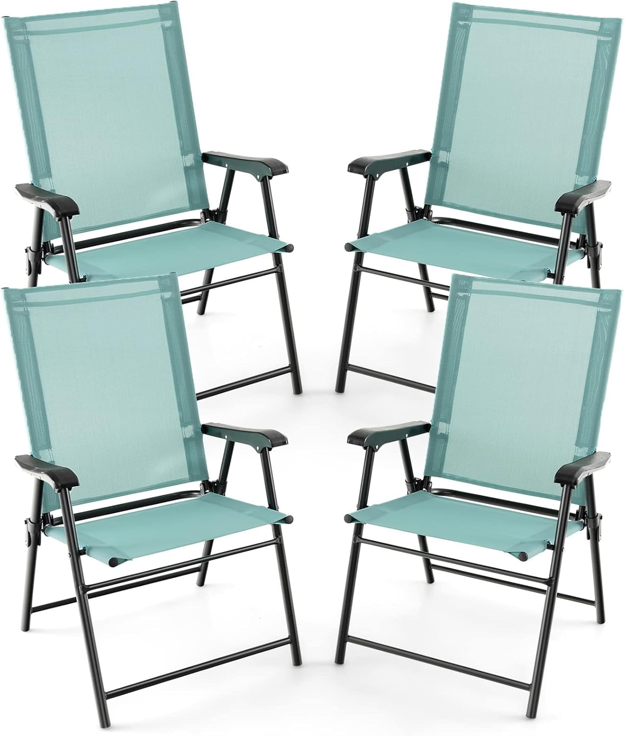 VBOLF Set of 4 Patio Folding Chairs, Portable Sling Back Chairs with ...