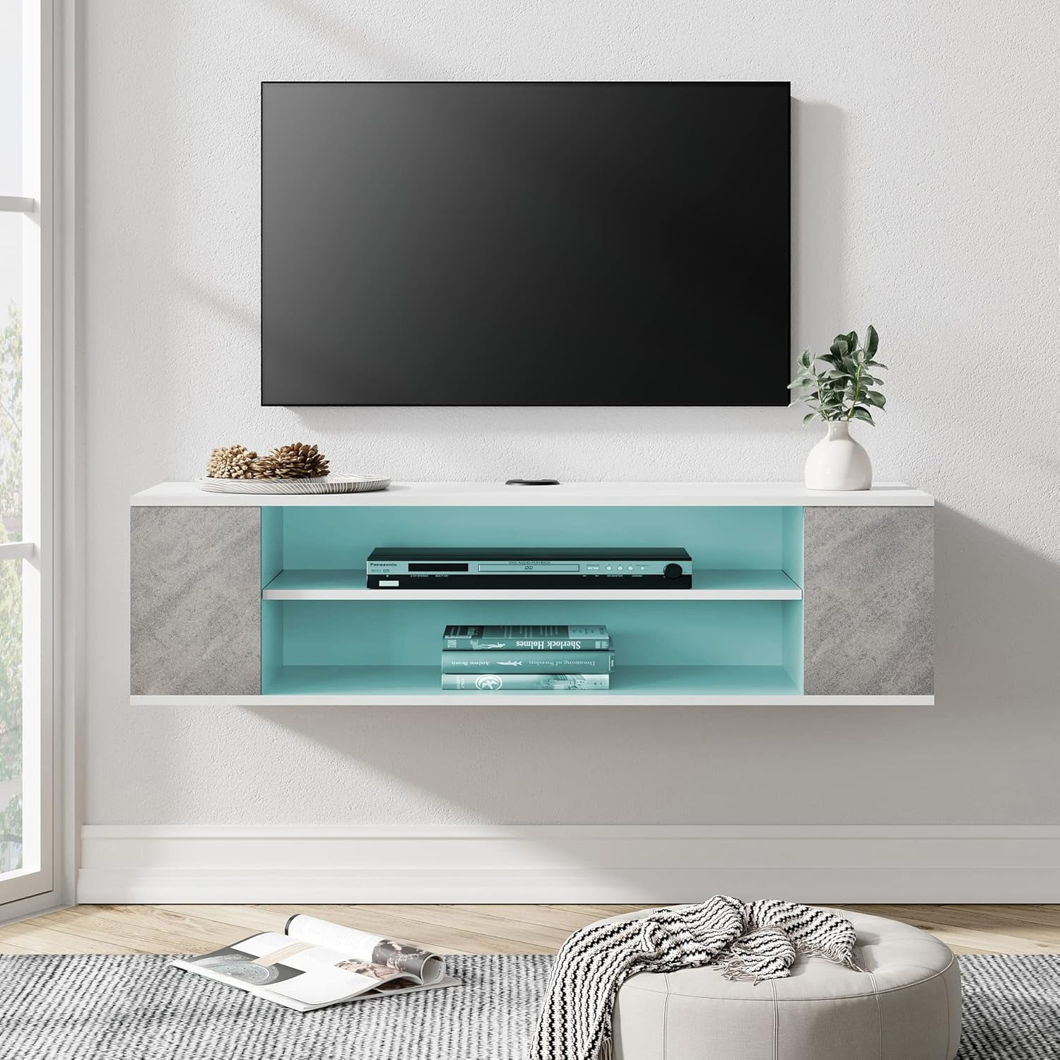 VBOLF TV Stand Entertainment Shelf with LED, Wall Mounted Shelf ...