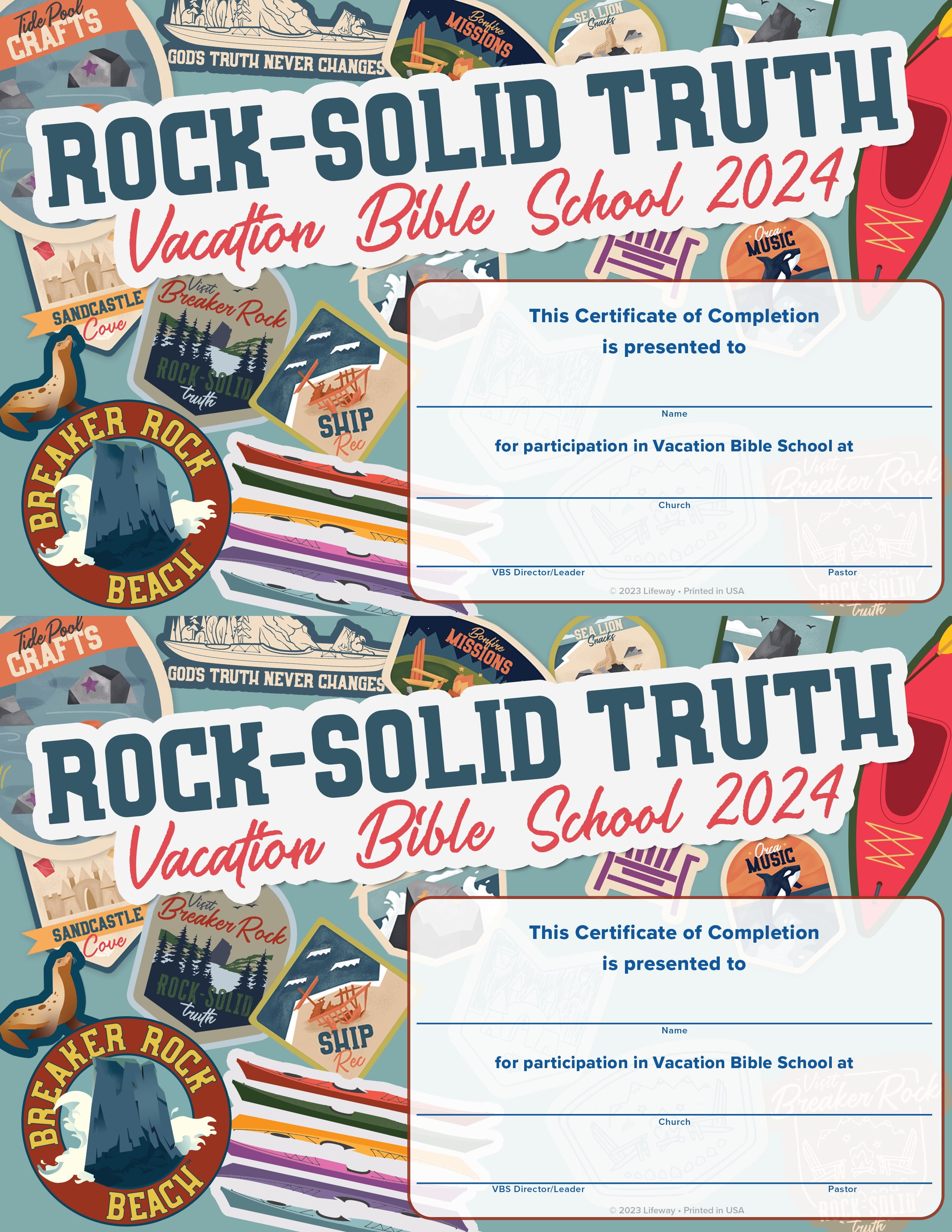 Vbs Breaker Rock Beach Certificates Of Completion 2024 Pack Of 50
