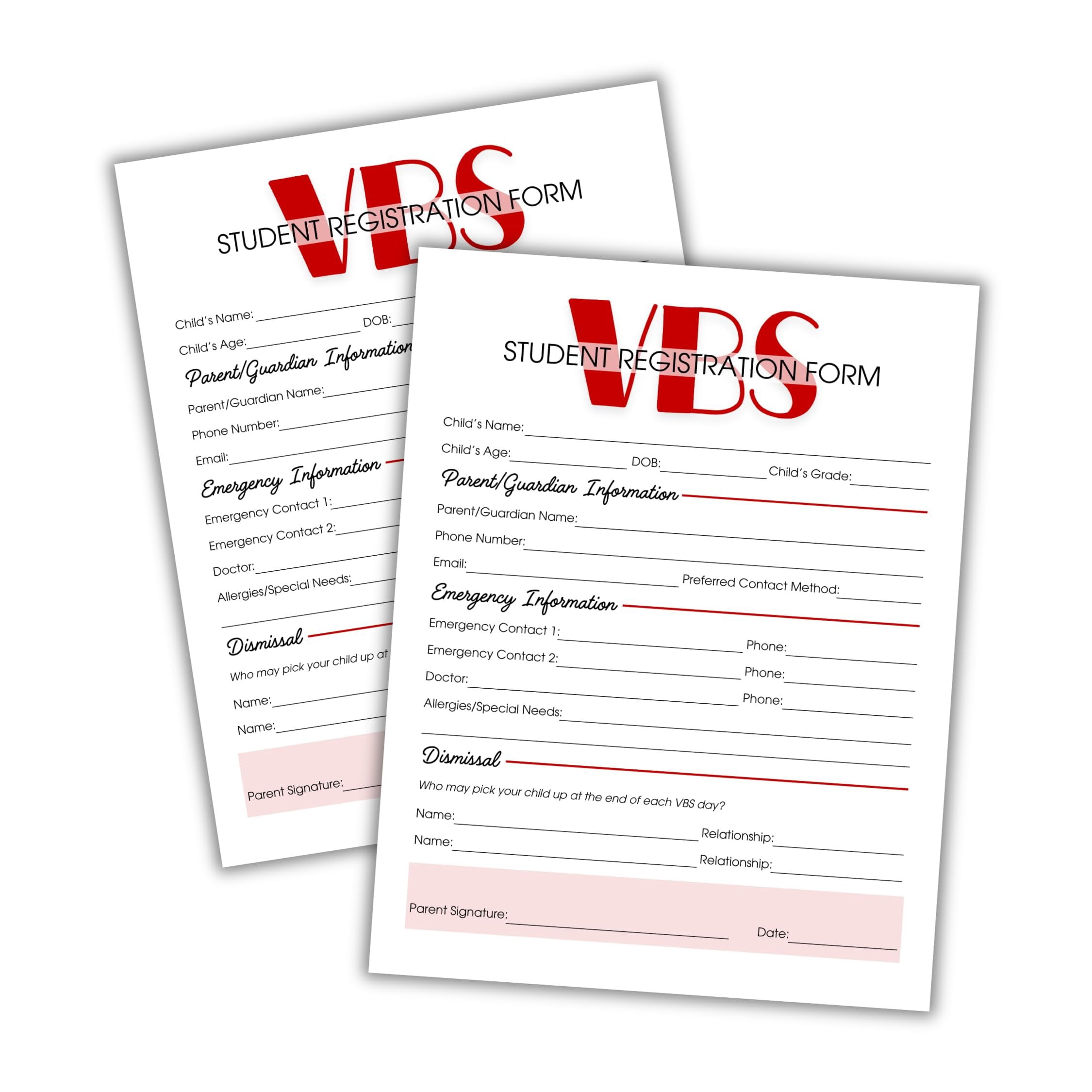 VBS Registration Forms 50pk 8.5x11 Information for Vacation Bible ...