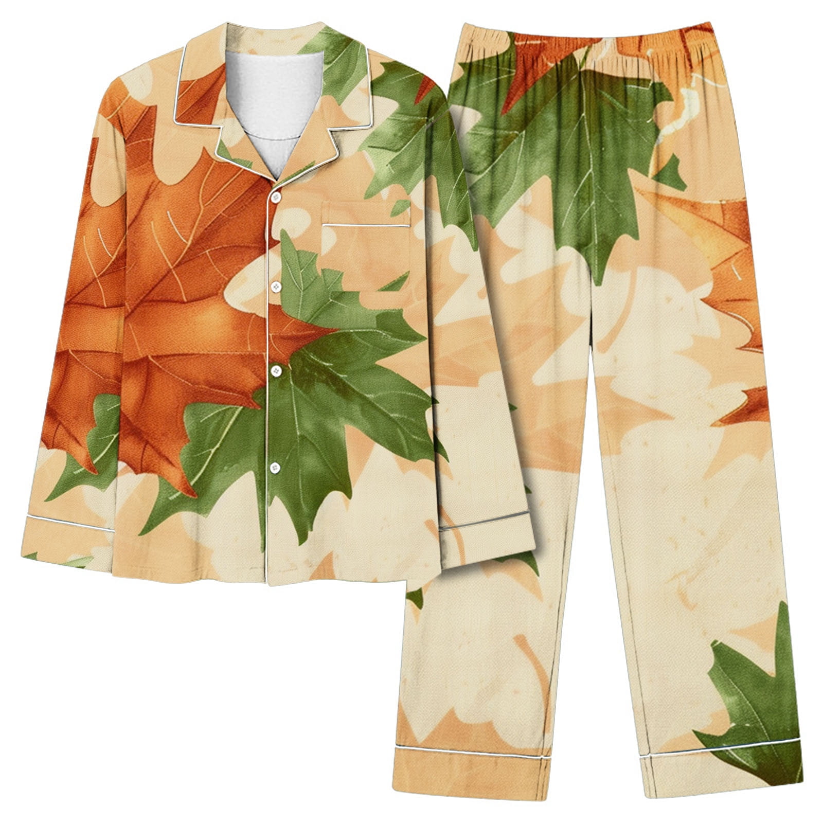 VBTAPA 2 Piece Halloween Pajamas for Women 2024 Fall Pumpkin Print Long ...