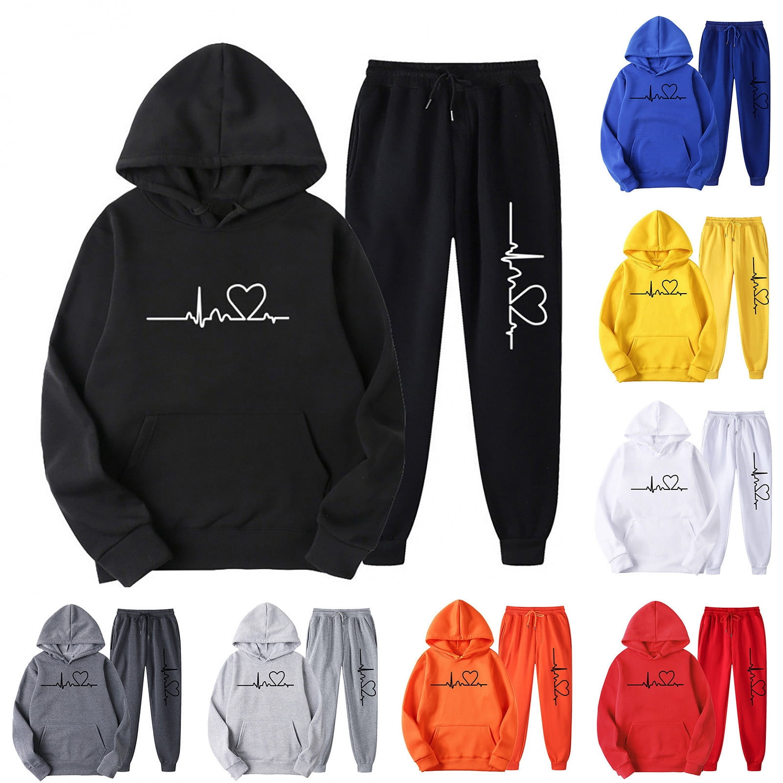 VBTAPA 2 Piece Outfits For Women Love Heart Print Sweatsuits Sets ...
