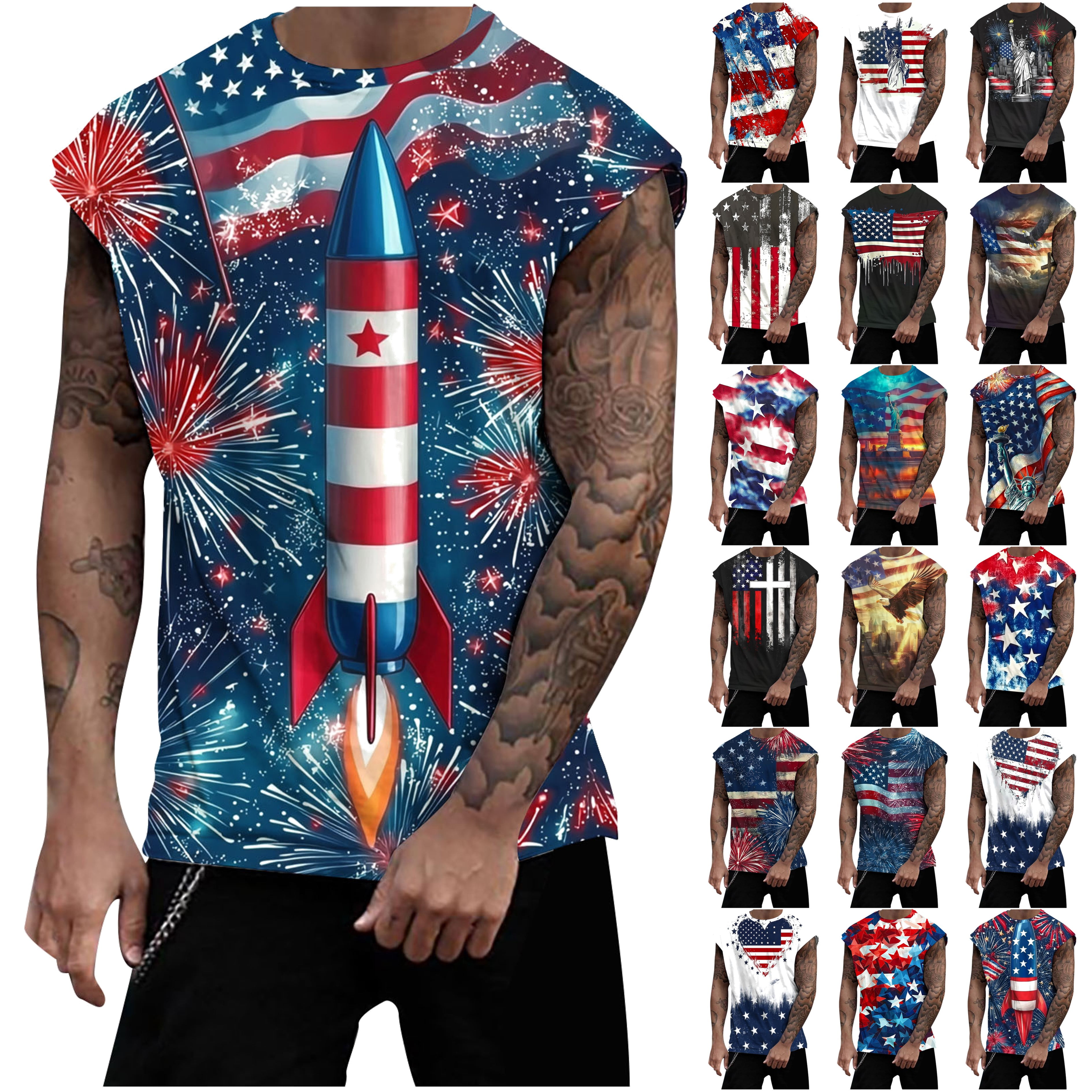 VBTAPA 4th of July Shirts for Men American Flag Tank Top 1776 Patriotic T-Shirts Sleeveless Gym ...