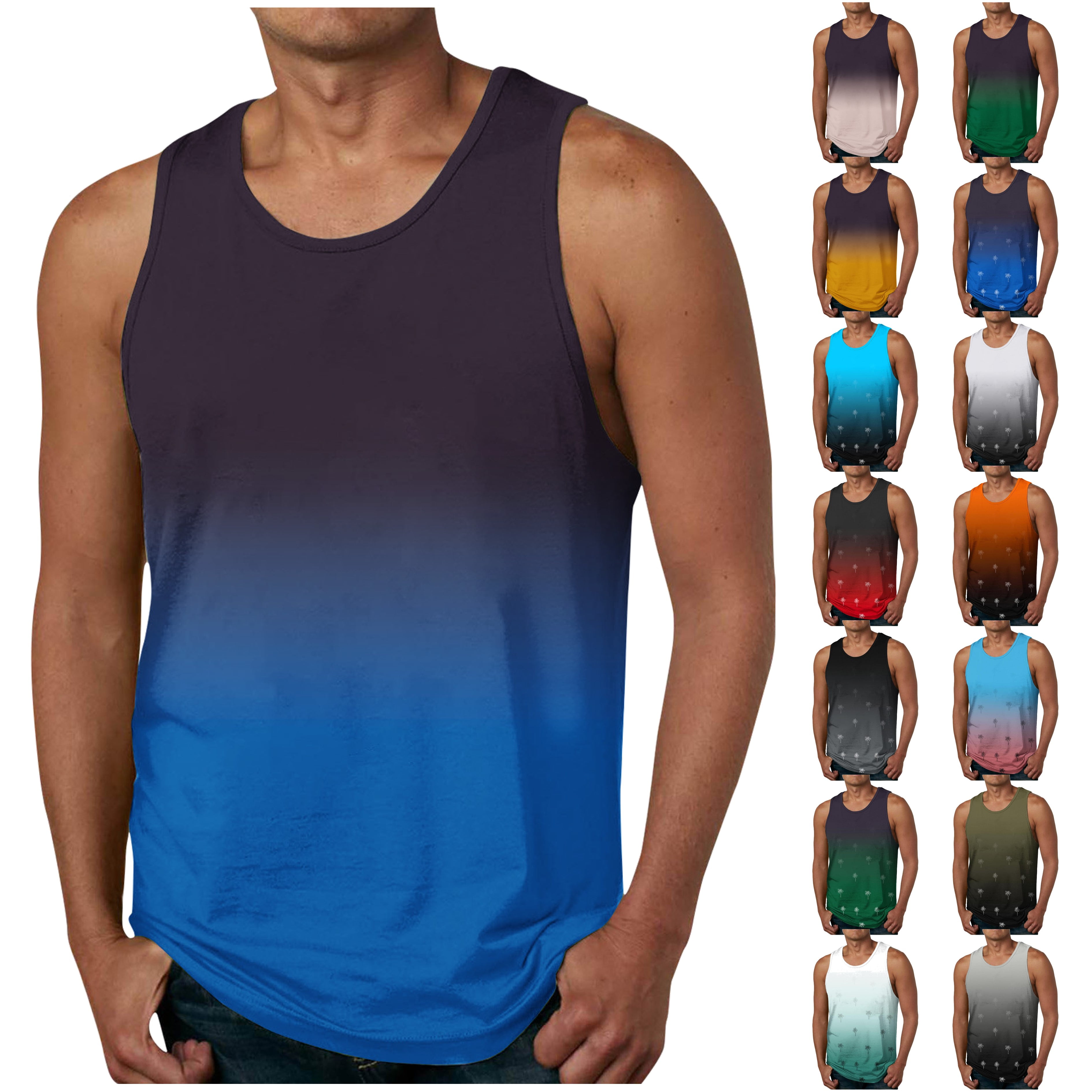 VBTAPA Big and Tall Tank Tops for Men Fashion Gradient Color Sleeveless ...