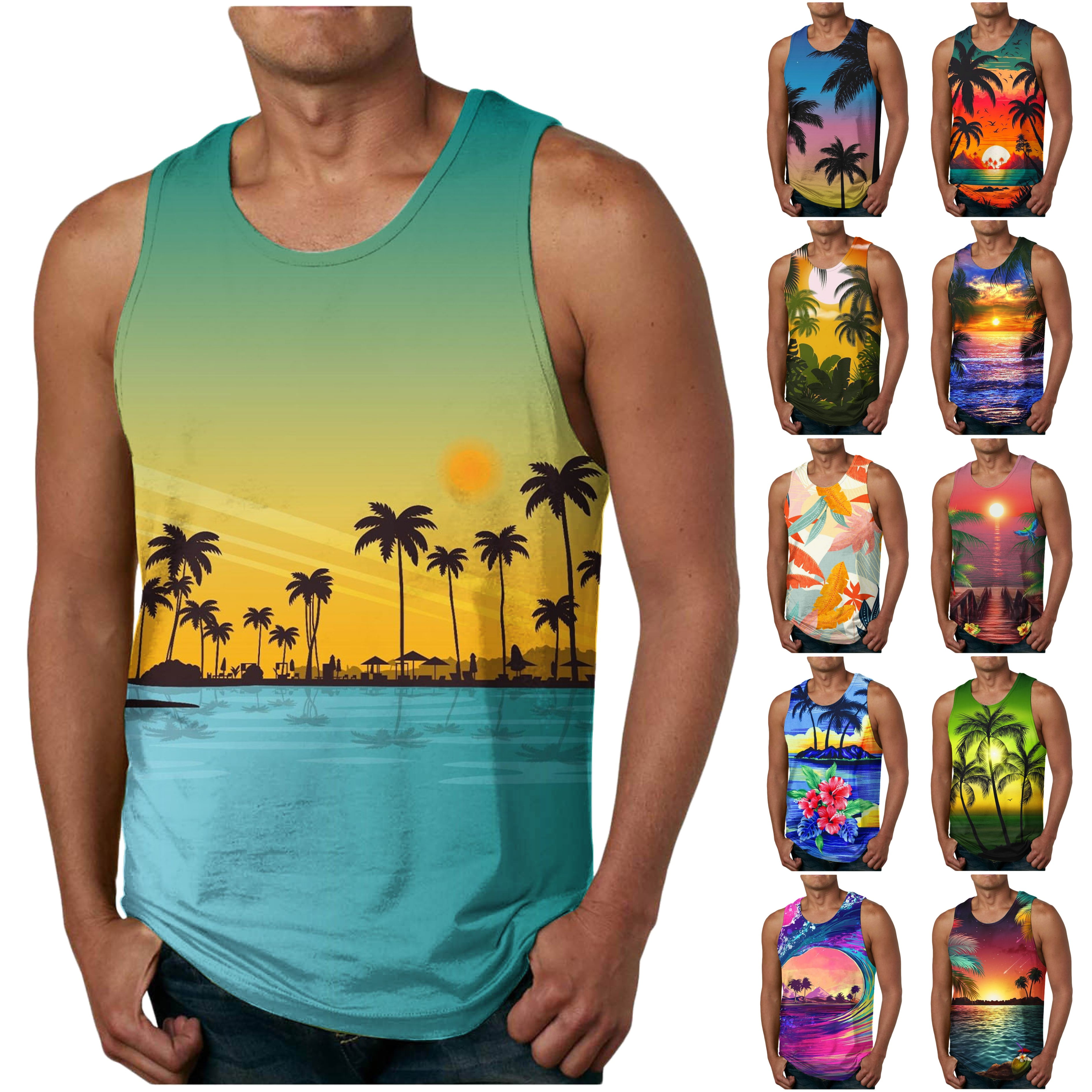 VBTAPA Big and Tall Tank Tops for Men Hawaiian Beach Sleeveless ...