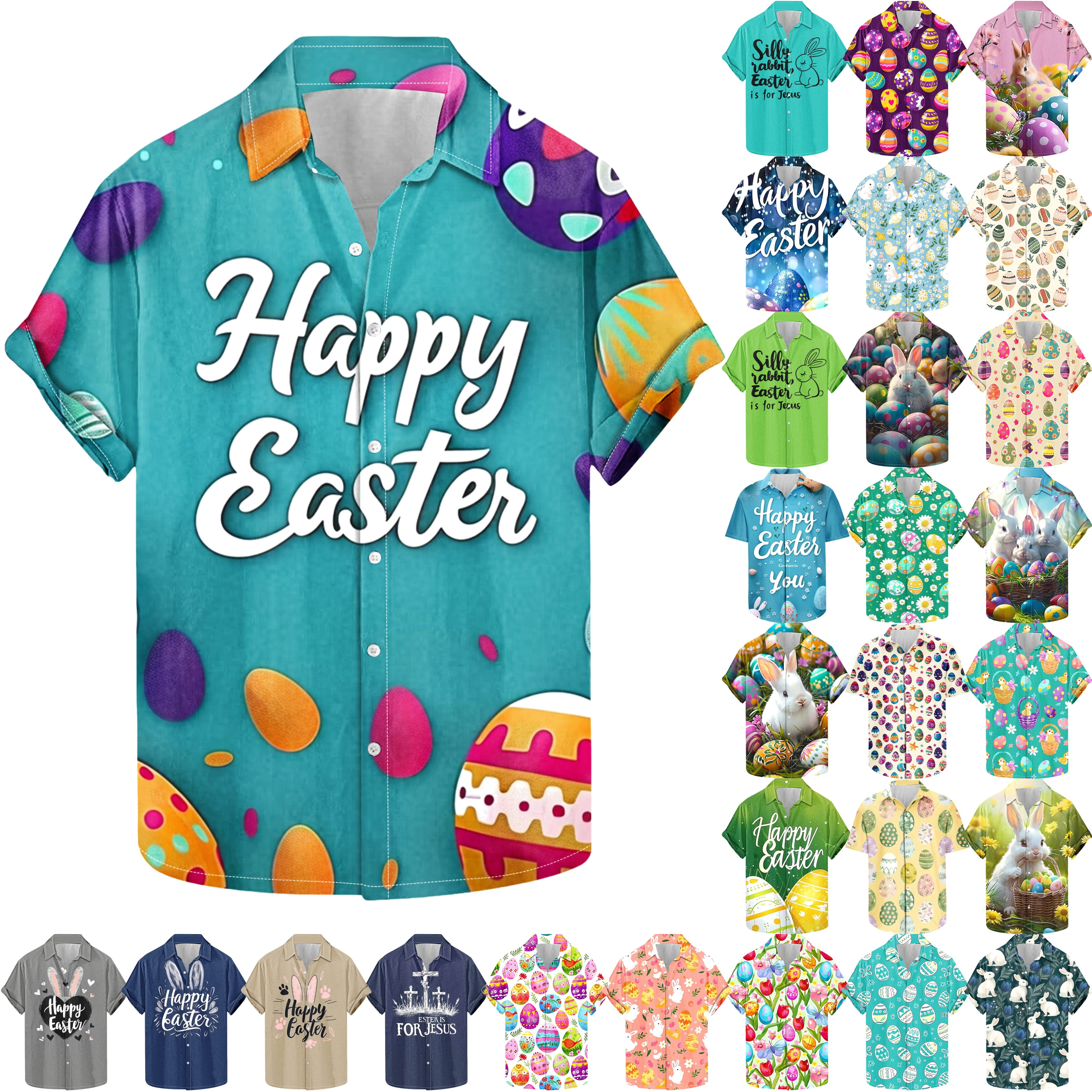 VBTAPA Bunny Hawaiian Shirt for Men, Happy Easter Men's Hawaiian Shirt ...